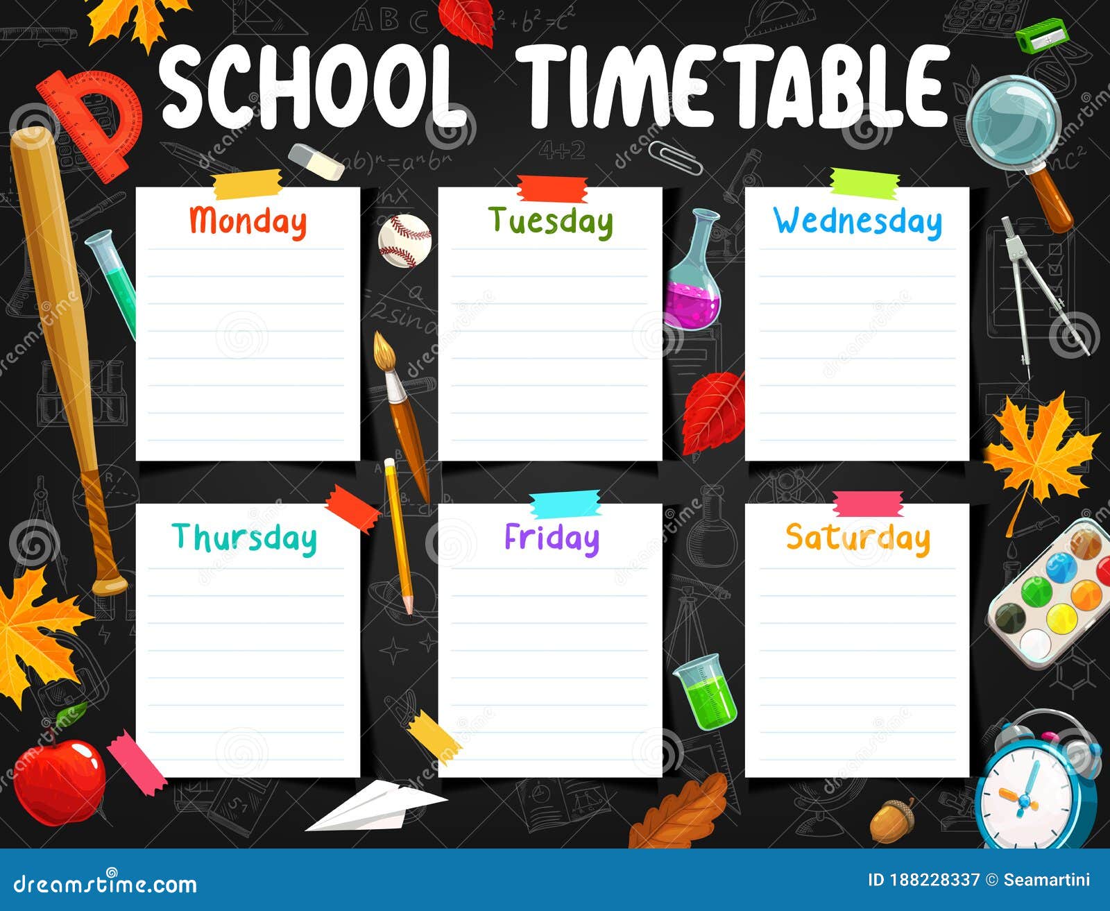 School Timetable Weekly Planner, Chalkboard Stock Vector - Illustration ...