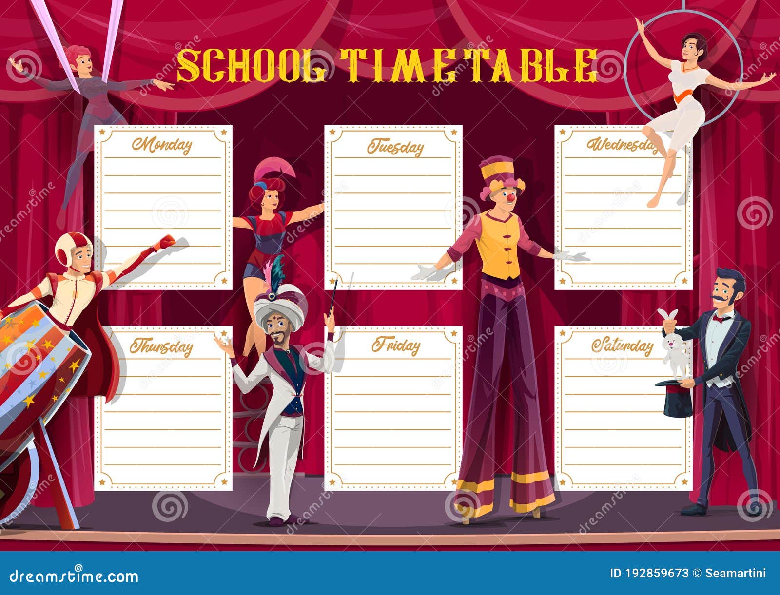 School Timetable Weekly Planner, Circus Show Stock Vector ...