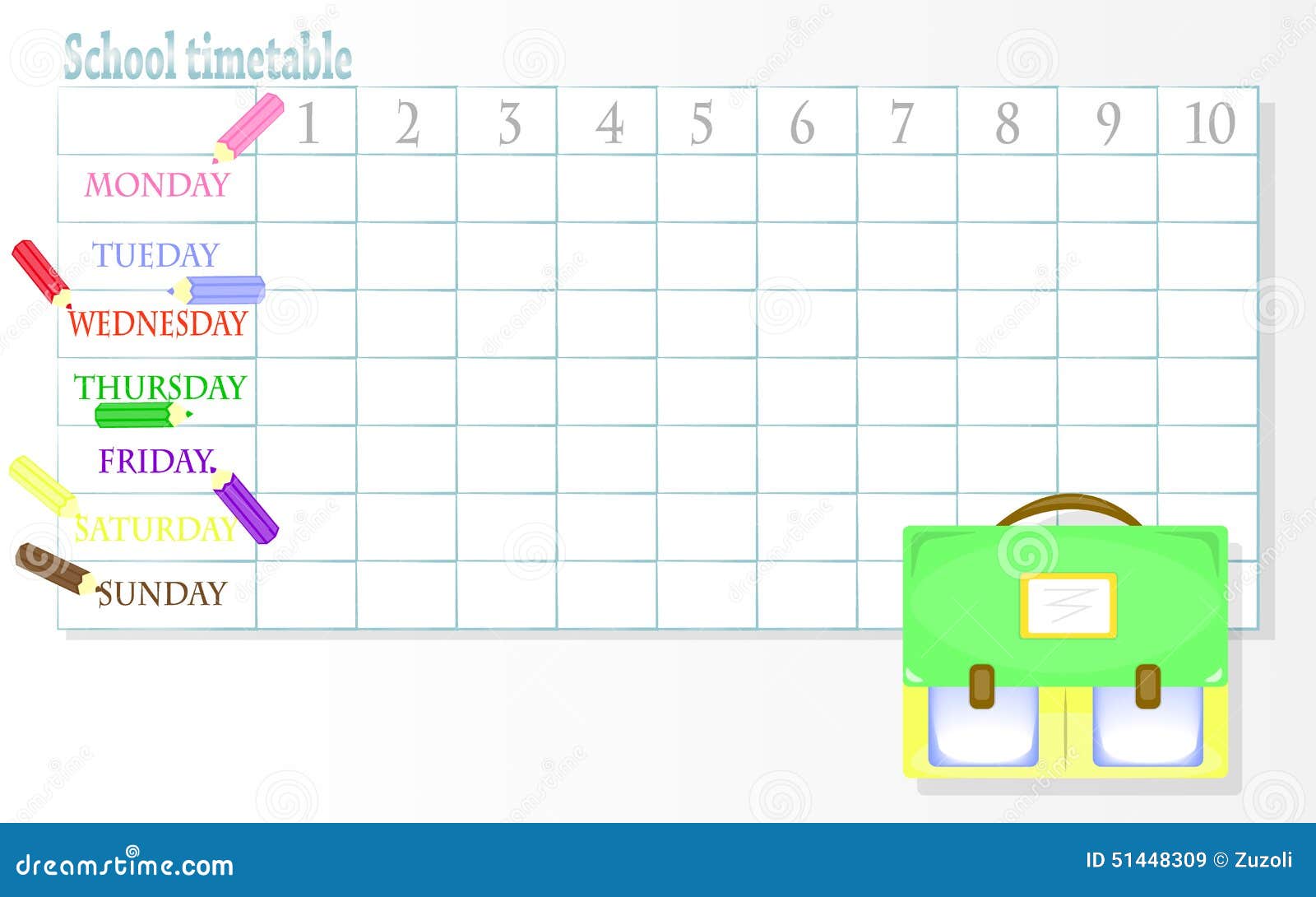 School timetable stock vector. Illustration of school - 51448309