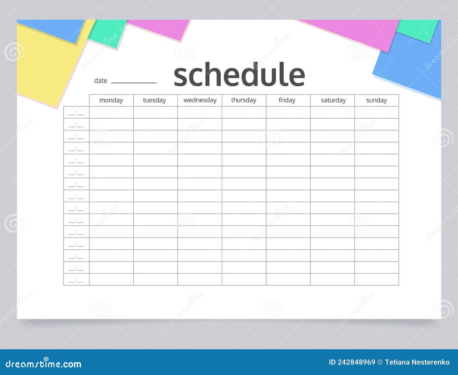 School Timetable Worksheet Design Template Stock Vector - Illustration ...