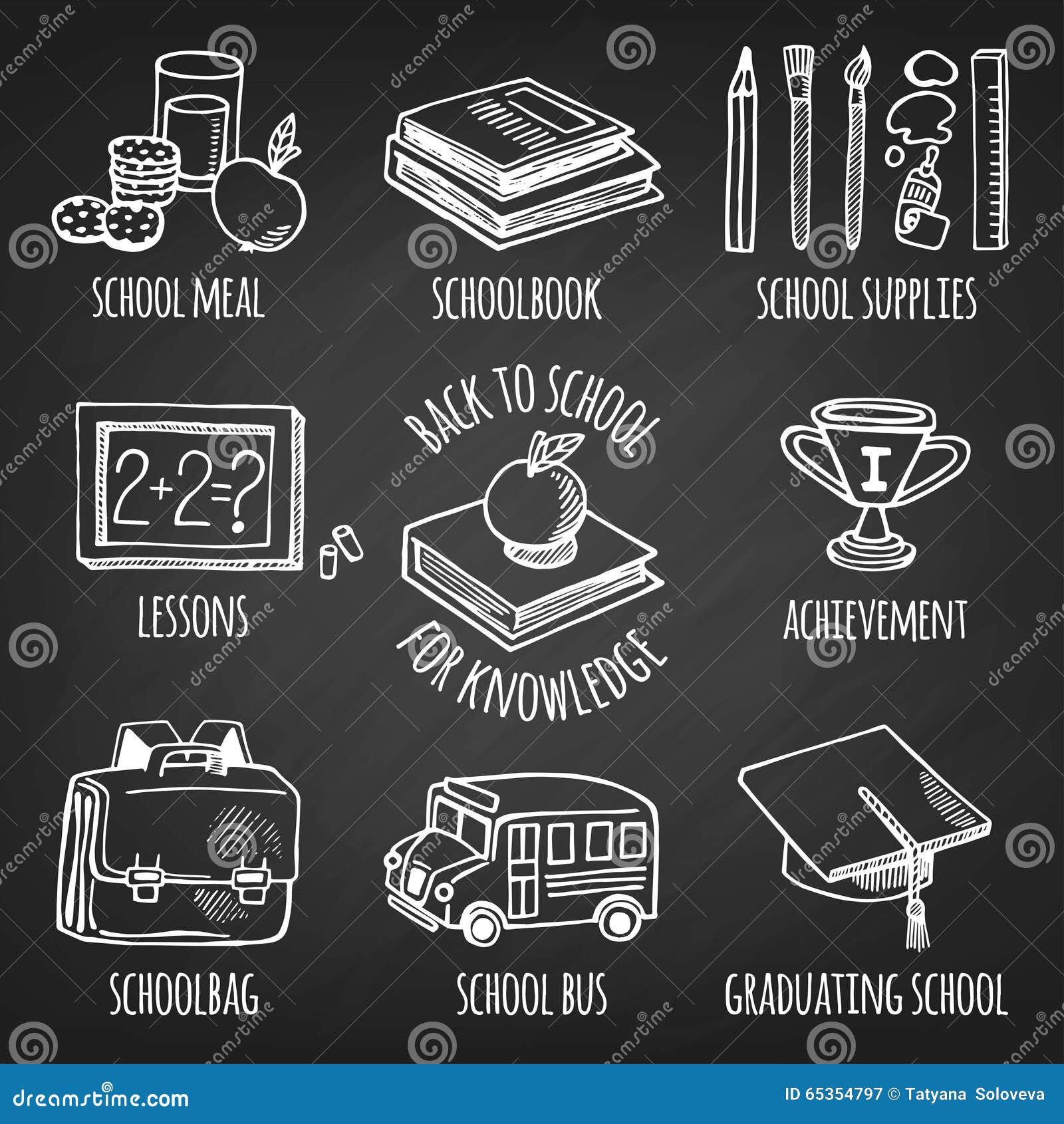 School Tools on Chalk Board Set. Stock Illustration - Illustration of ...