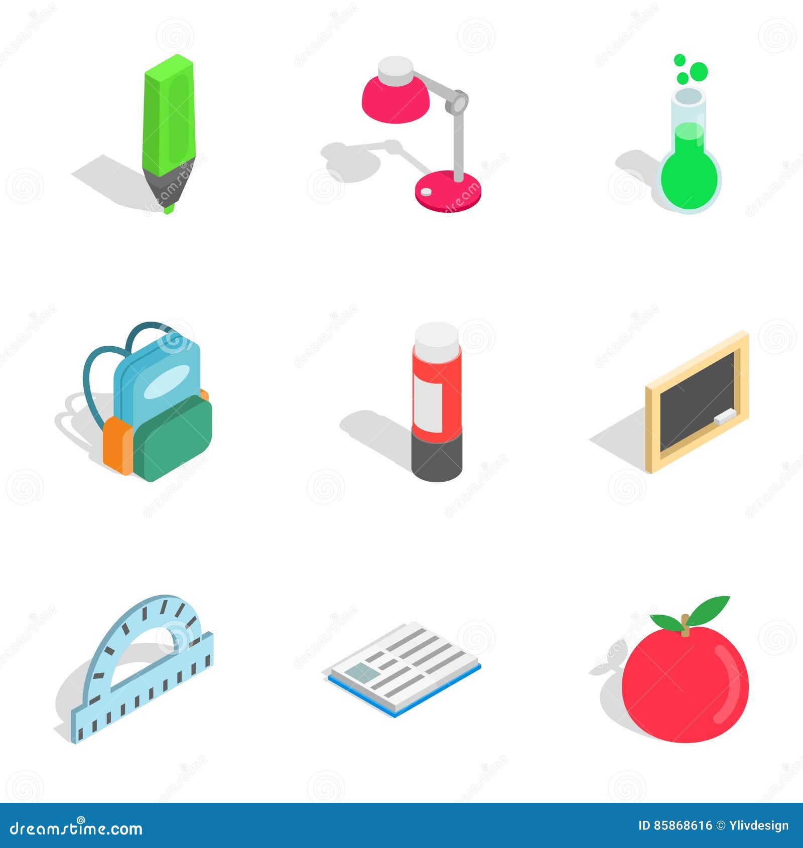 School Tools Icons, Isometric 3d Style Stock Vector - Illustration of ...