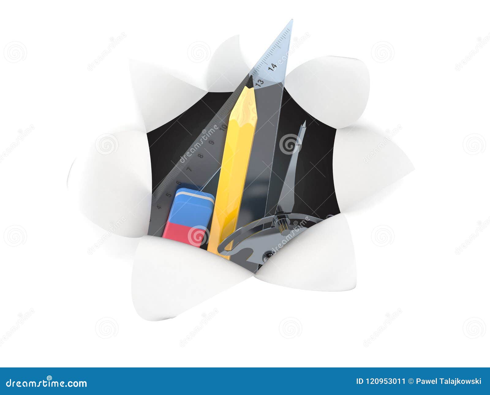 School Tools Inside Hole from Torn Paper Stock Illustration ...