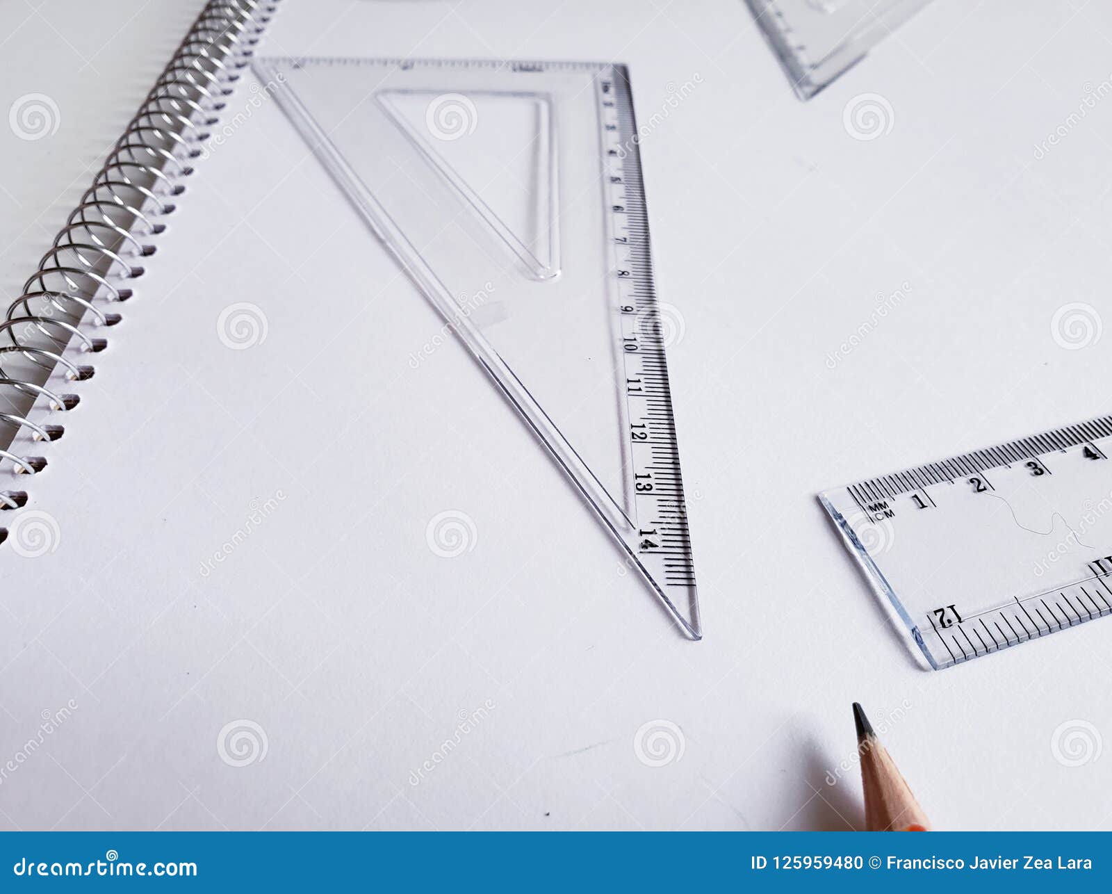 Drawing Notebook with Blank Sheet, Set of Geometry Objects and Tip of a ...