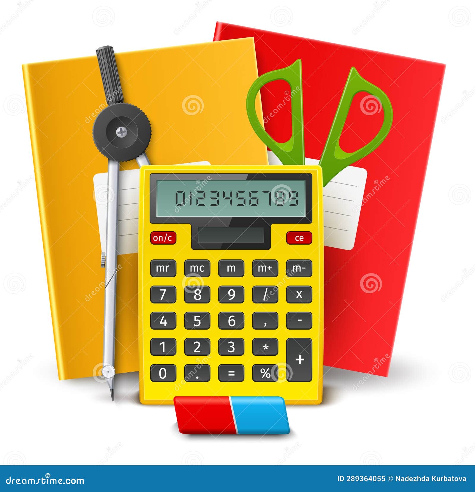 School Tools. Office Stationery. Realistic Calculator. Scissors and ...