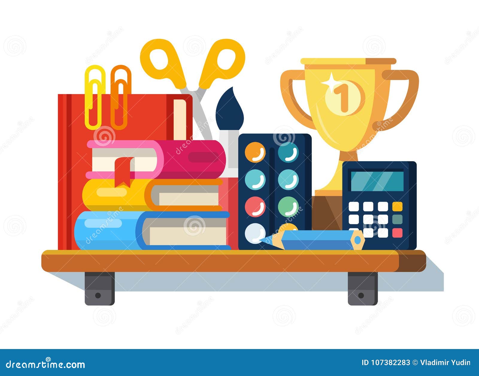 School tools on the shelf. stock vector. Illustration of knowledge ...