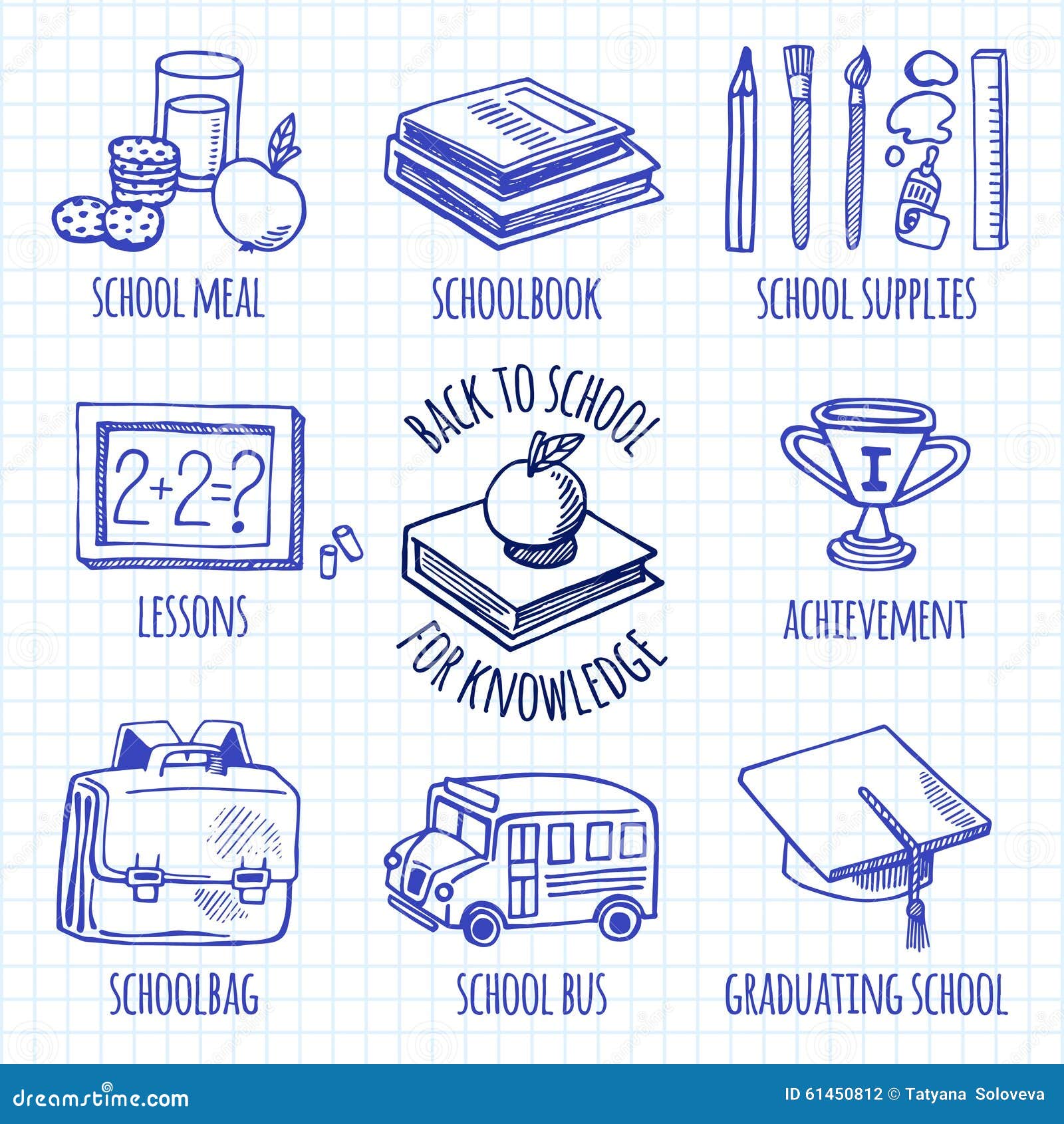 School Tools Sketch Blue Icons Set. Stock Illustration - Illustration ...