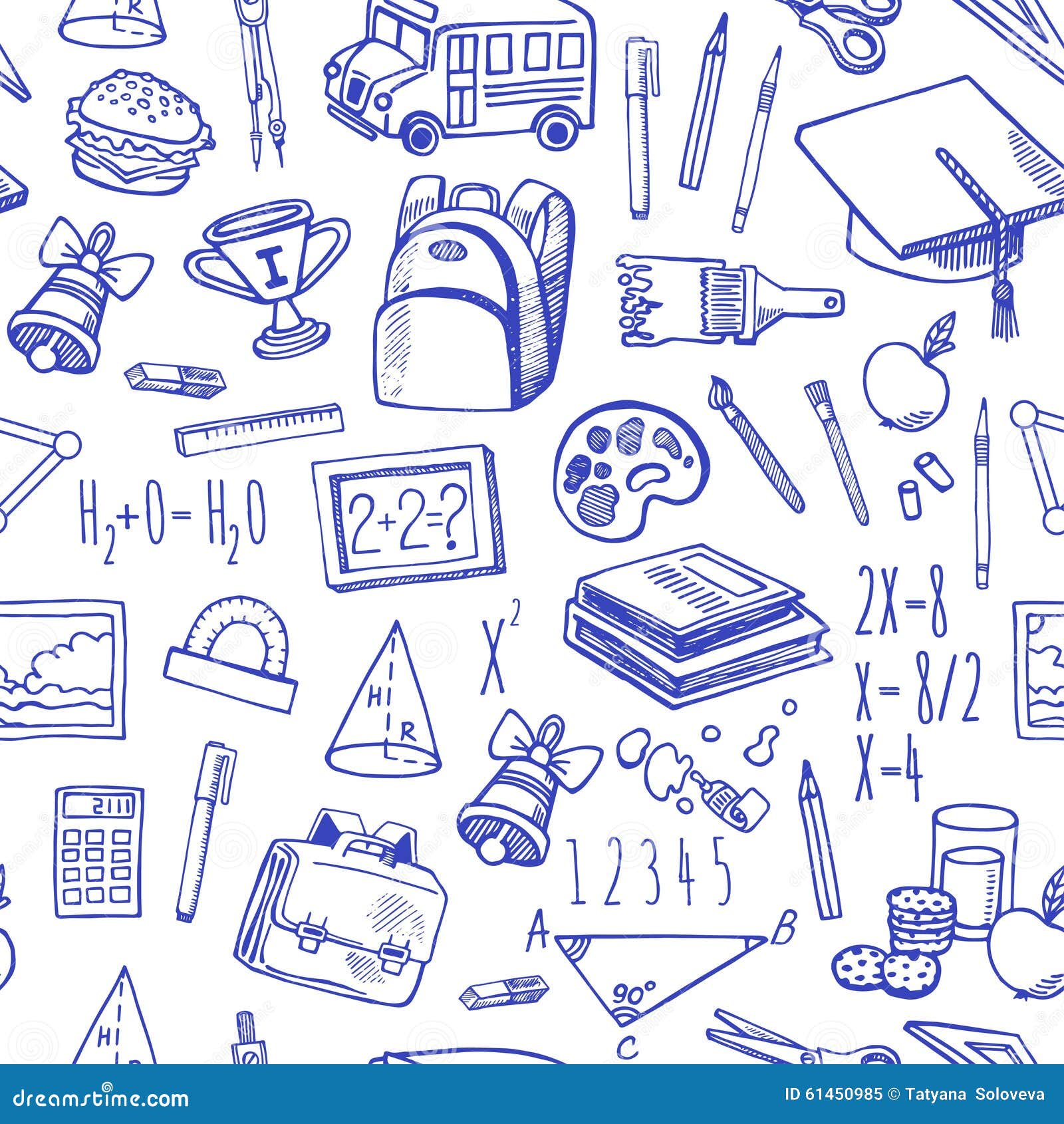 School Tools Sketch Icons Seamless Pattern. Stock Illustration ...