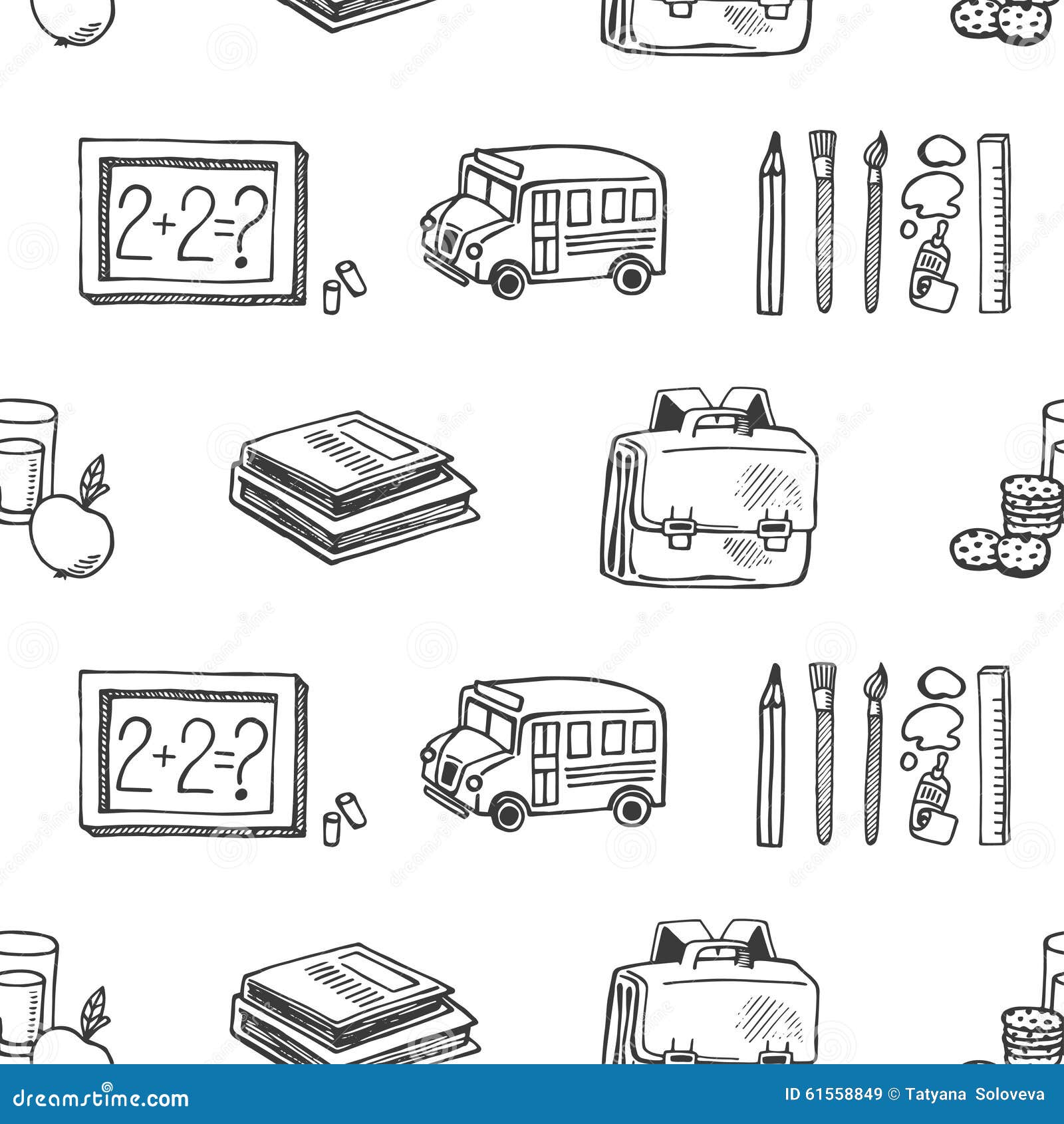 School Tools Sketch Icons Seamless Vector Pattern. Stock Vector ...