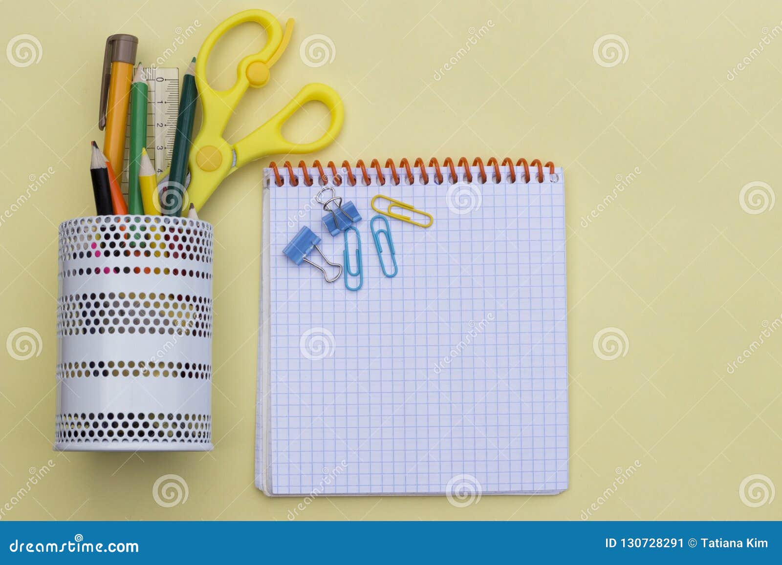 School Tools Such As Yellow Scissors, Pencil, Ruler, Eraser, and Pencil ...