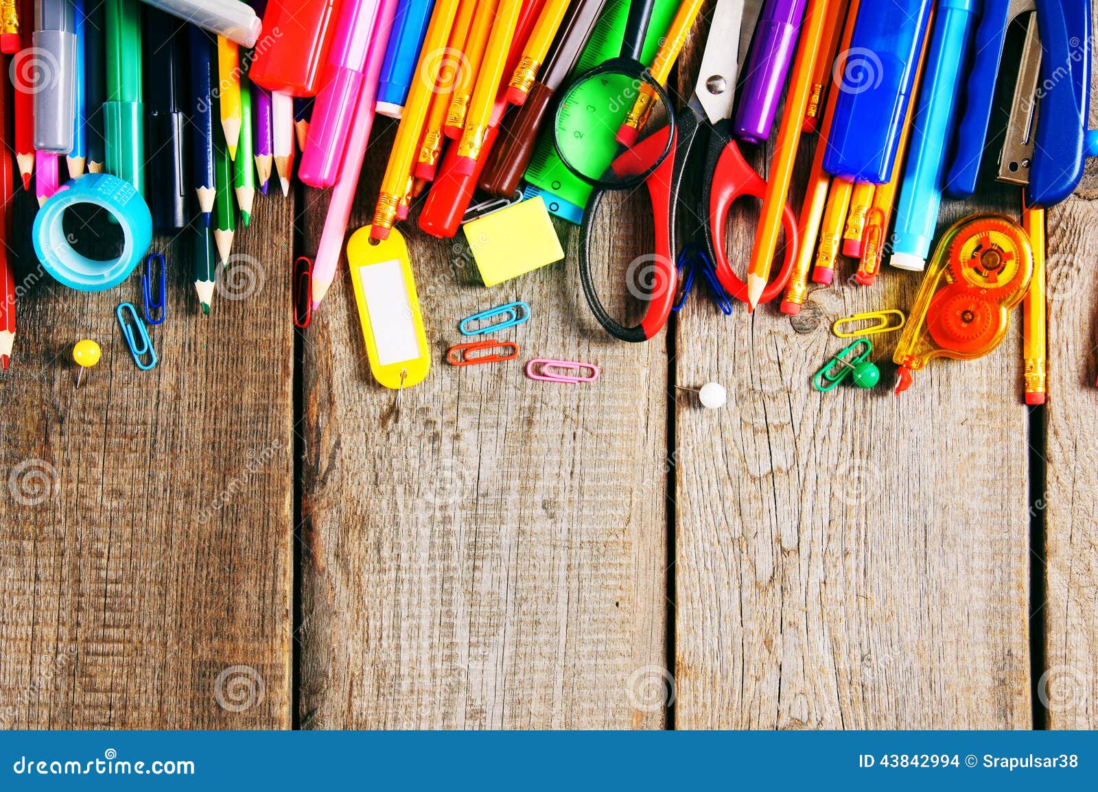 School Tools. on Wooden Background. Stock Photo - Image of multi, desk ...