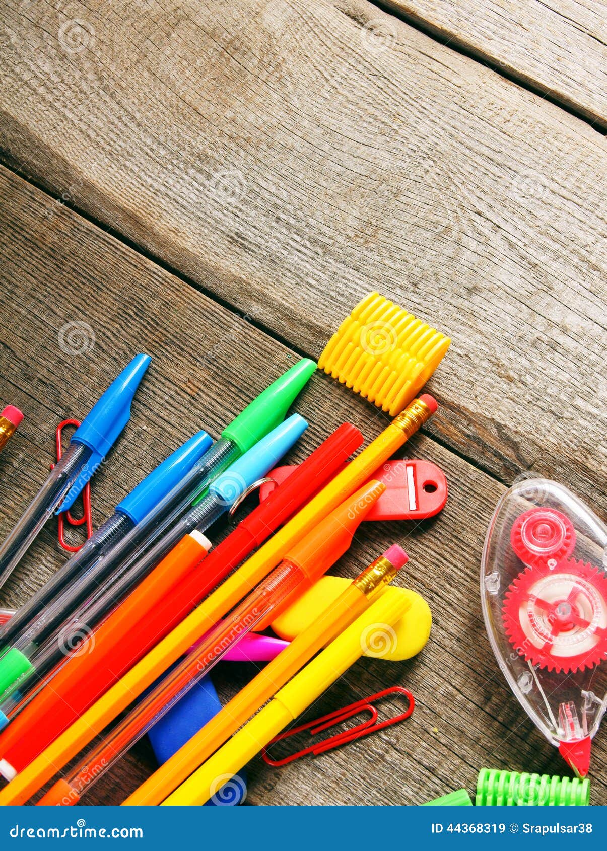 School Tools. on Wooden Background. Stock Image - Image of compasses ...