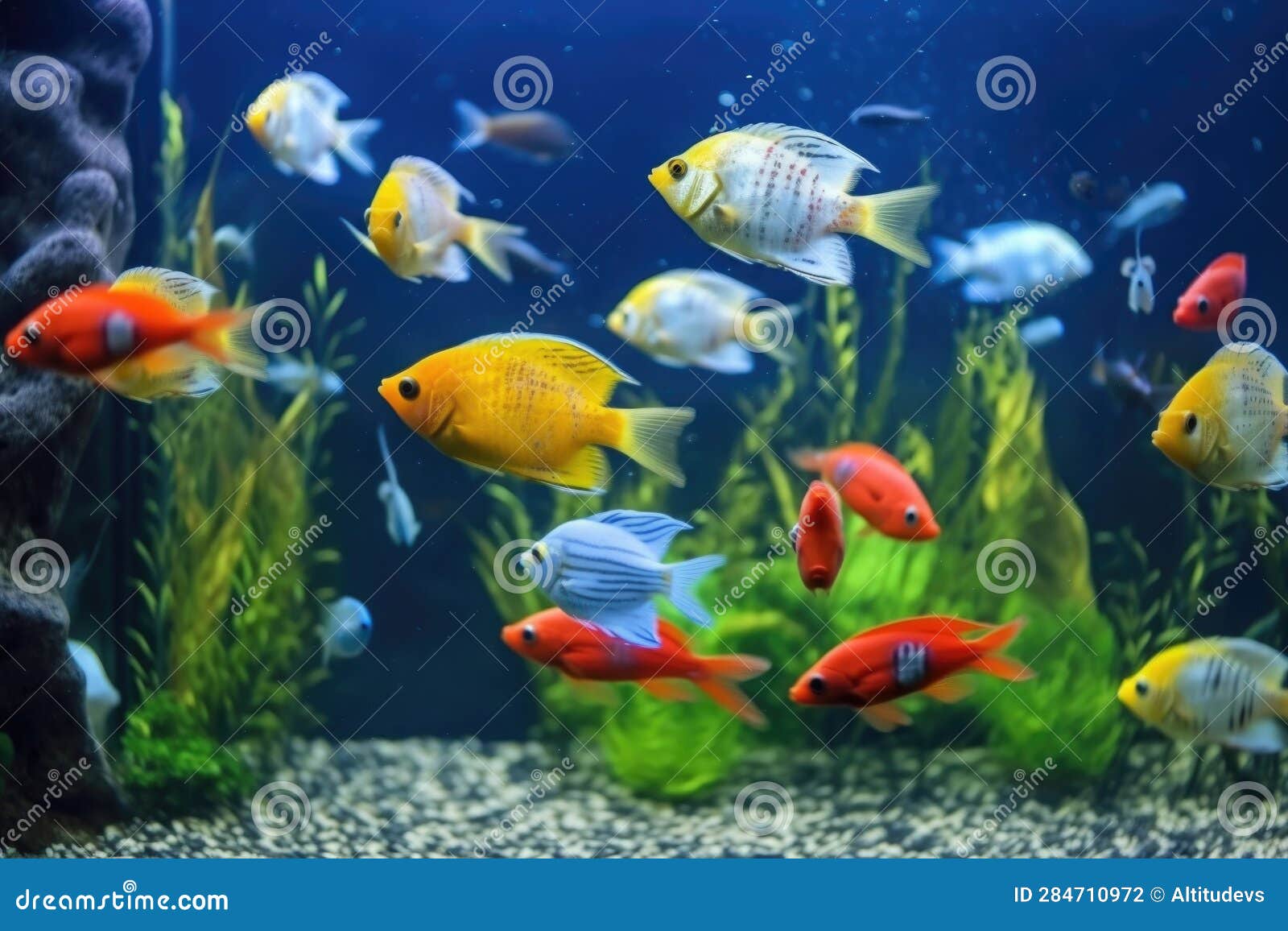 School of Tropical Fish Swimming in Tranquil Aquarium Stock ...
