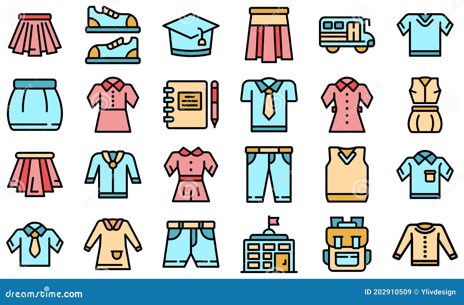 School Uniform Icons Set Vector Flat Stock Vector - Illustration of ...