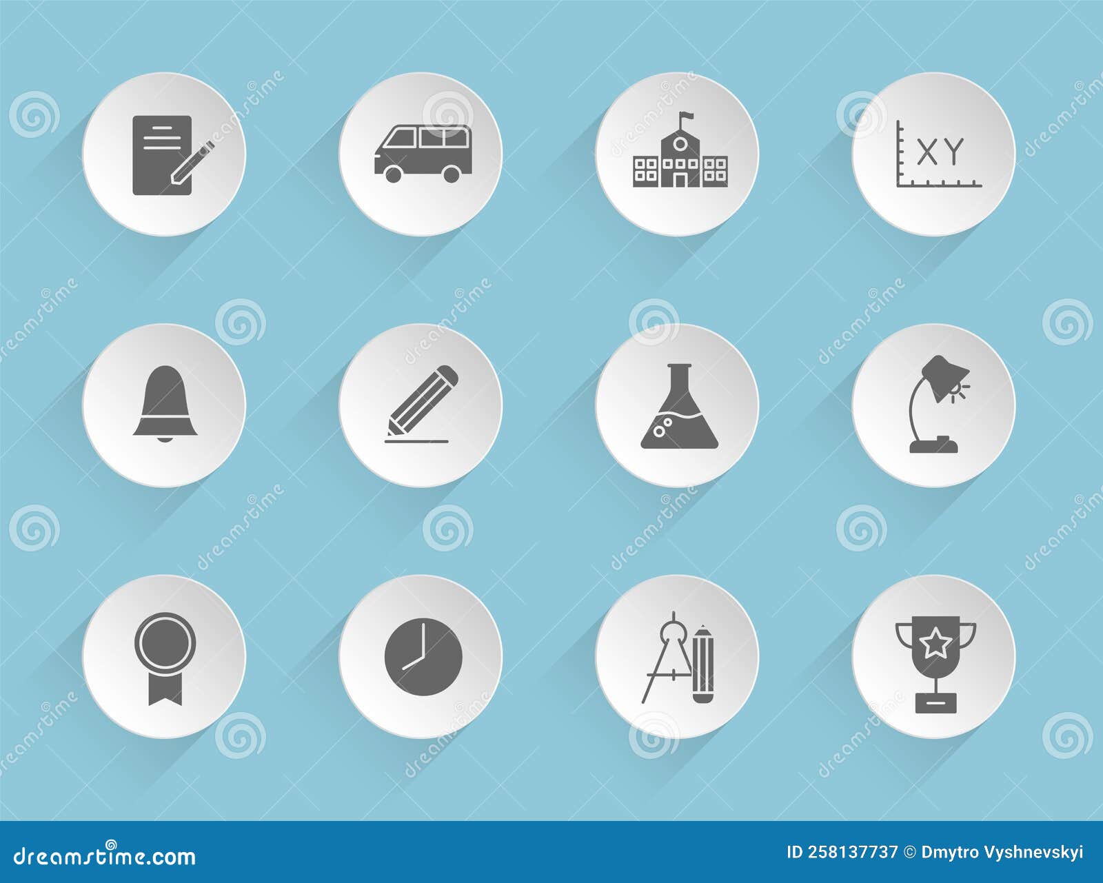 School Vector Icons on Round Puffy Paper Circles Stock Vector ...