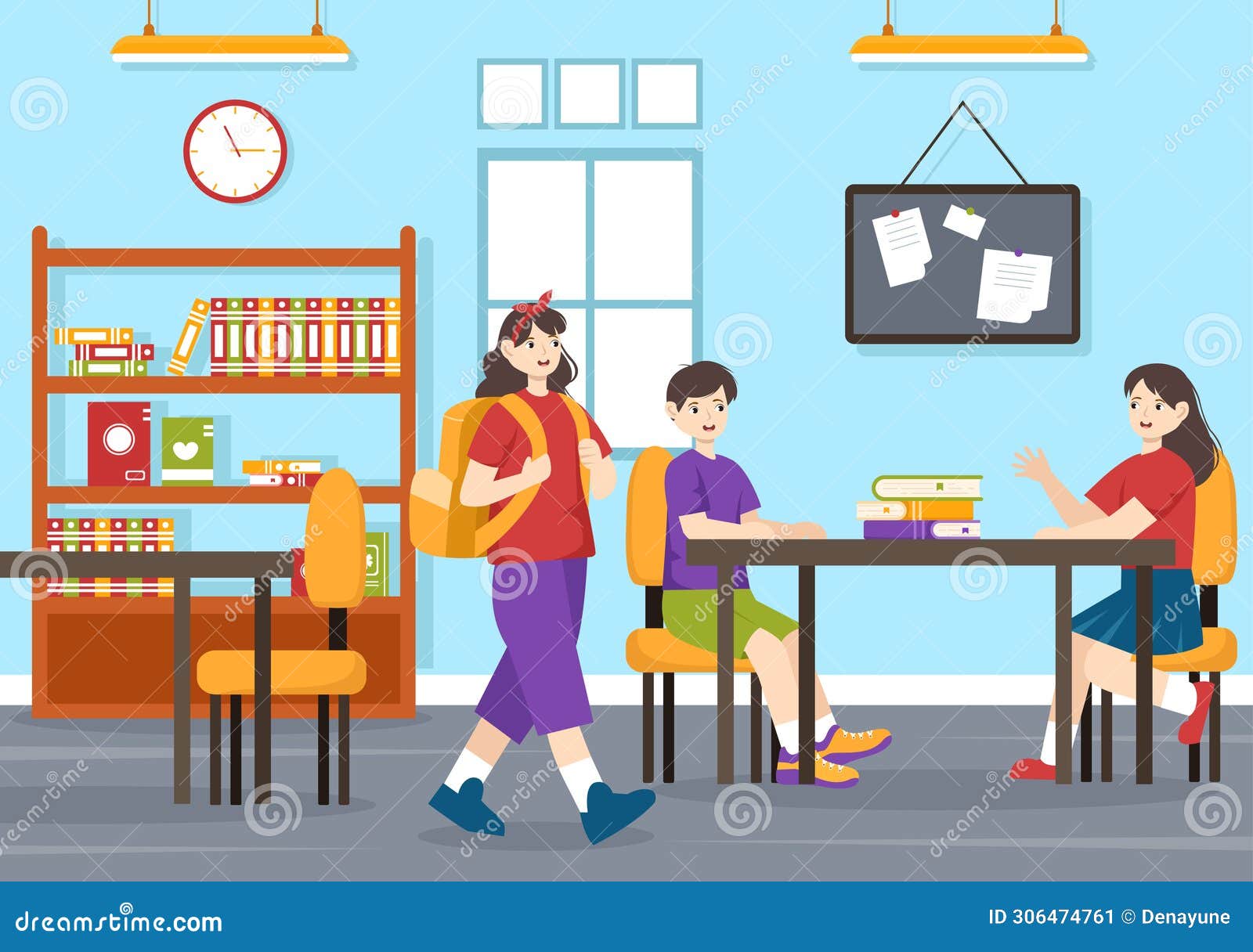 After School Vector Illustration with Students Leave School Building ...