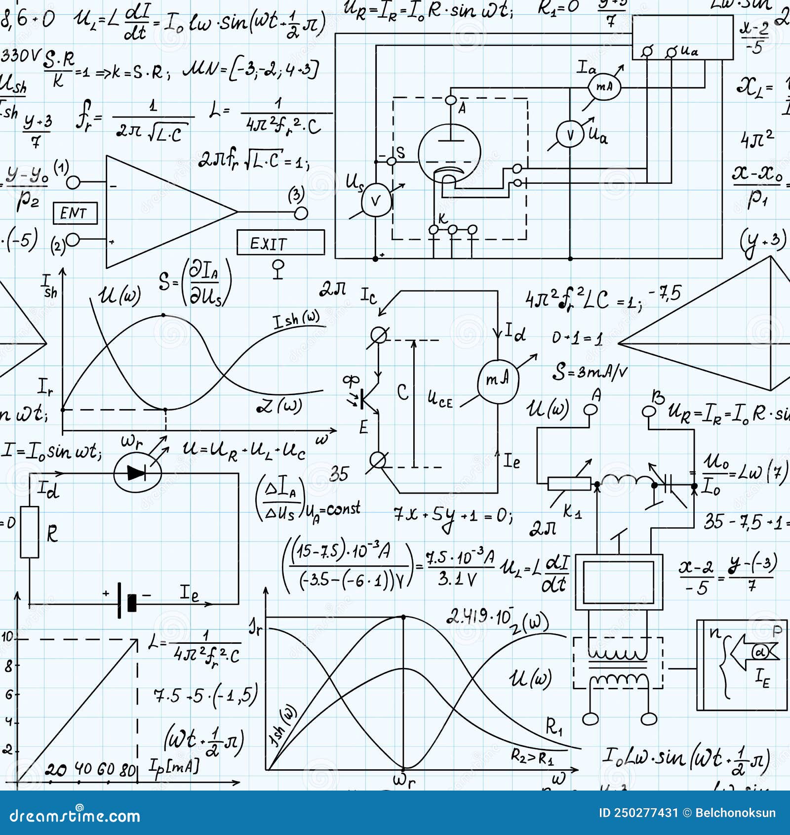 School Vector Seamless Pattern with Handwritten Mathematical and ...