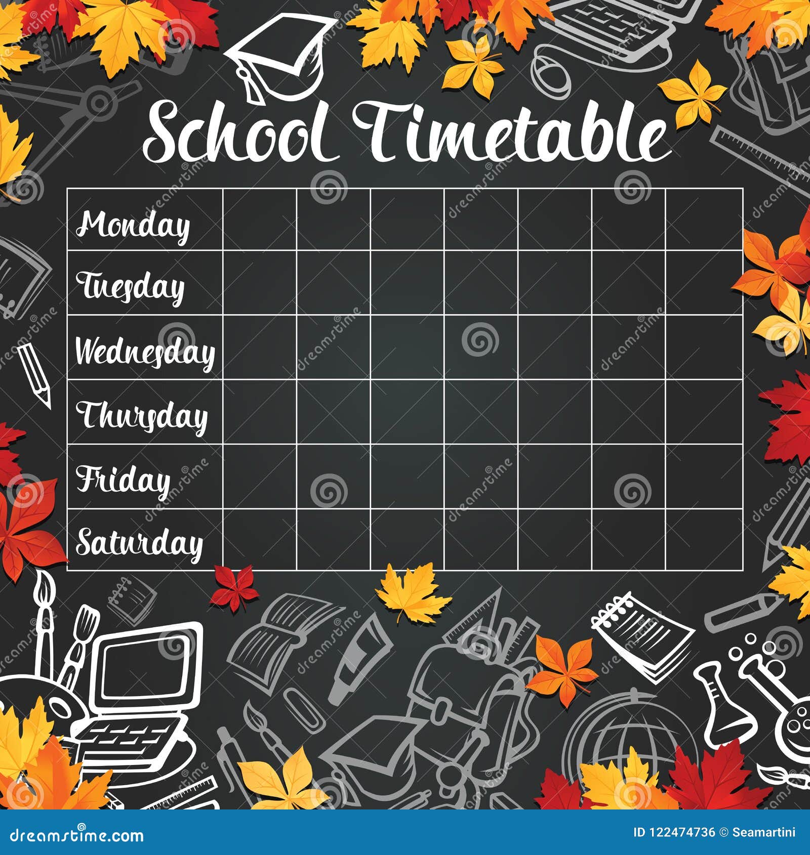 School Vector Weekly Timetable on Black Chalkboard Stock Vector ...