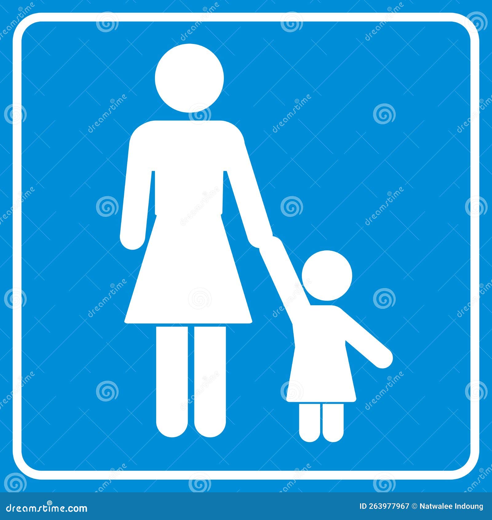 School Warning Sign, Mom and Daughter Sign , Isolate on Blue Background ...