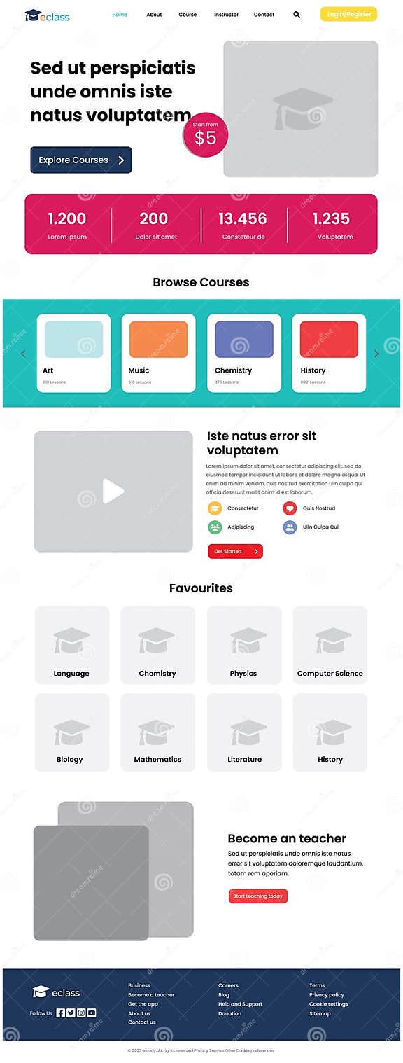 School Website Design Wireframe Layout Frontpage and Online Course Stock Vector - Illustration ...