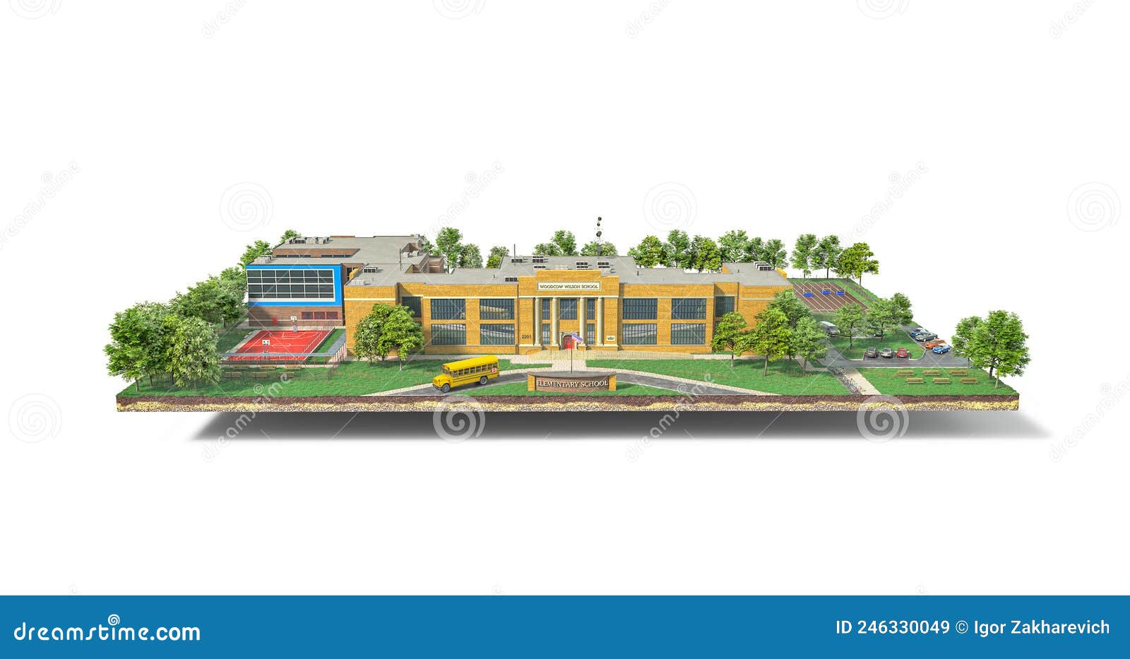 School On A White Background With The Adjoining Territory Located On An ...