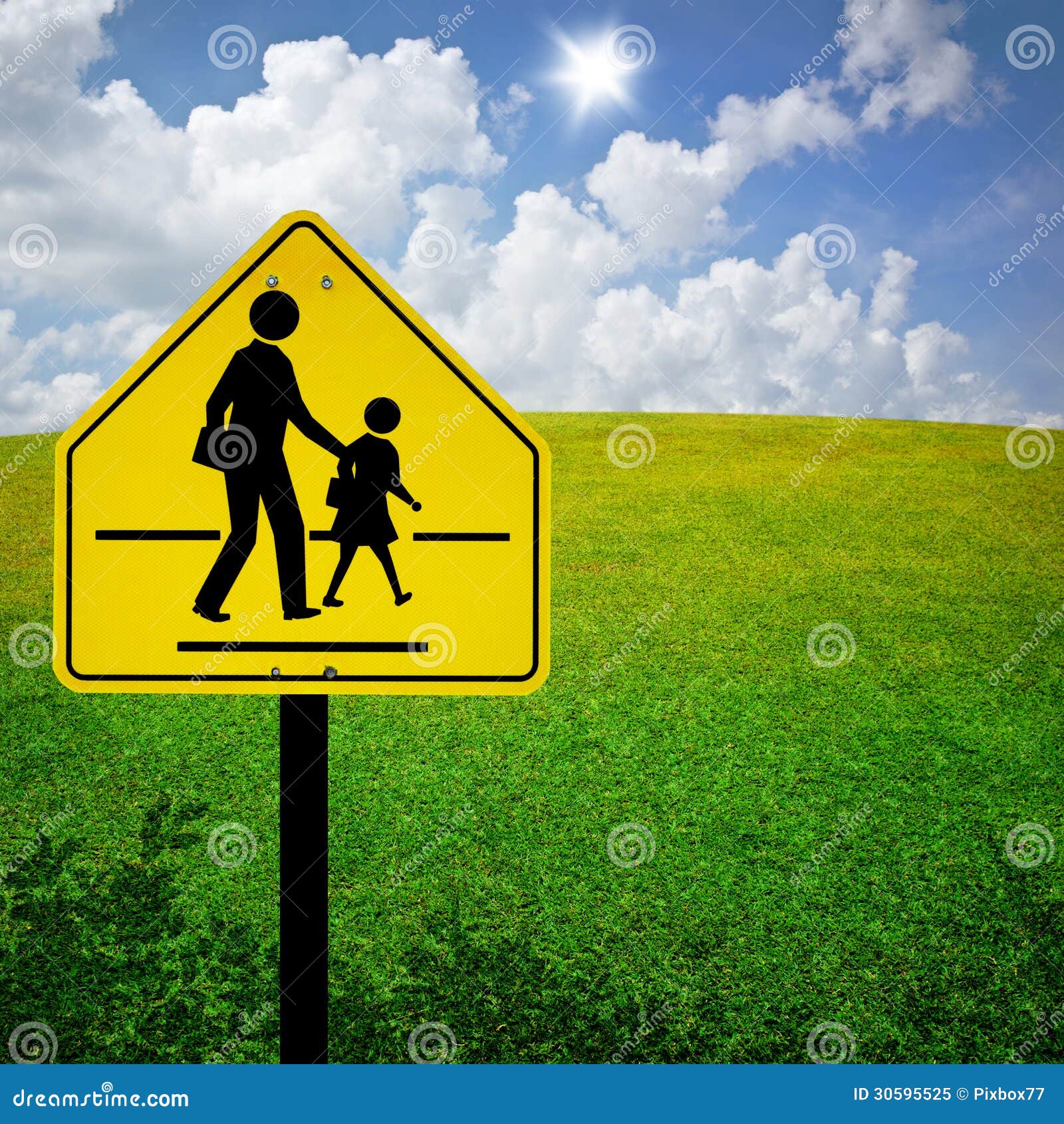School Zone Sign with Field Stock Image - Image of school, street: 30595525