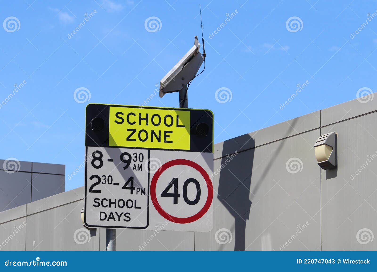School Zone Signage Powered by a Solar Panel Stock Image - Image of ...