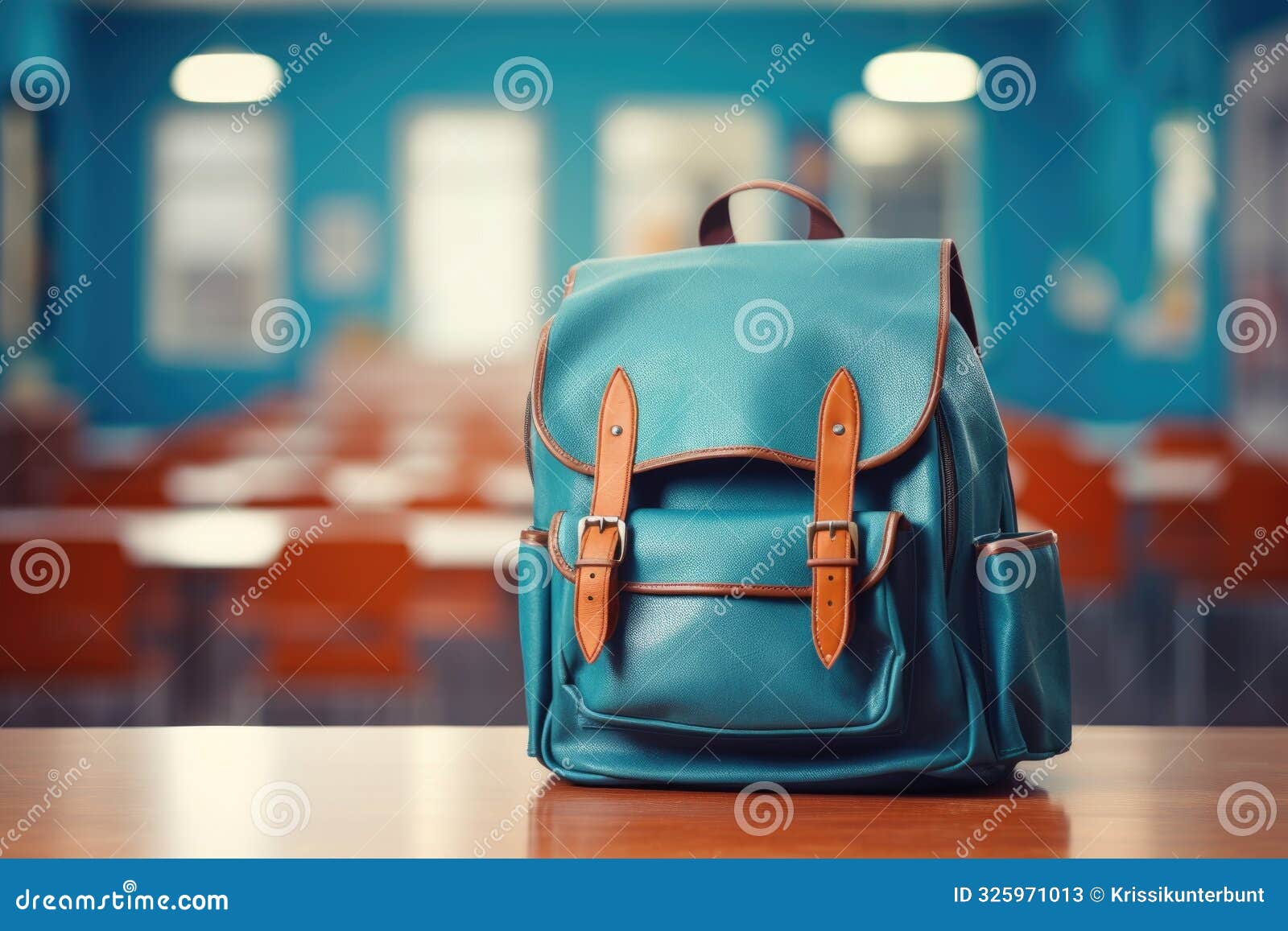 Schoolbag on Desk in Class Room AI Generated Stock Image - Image of ...