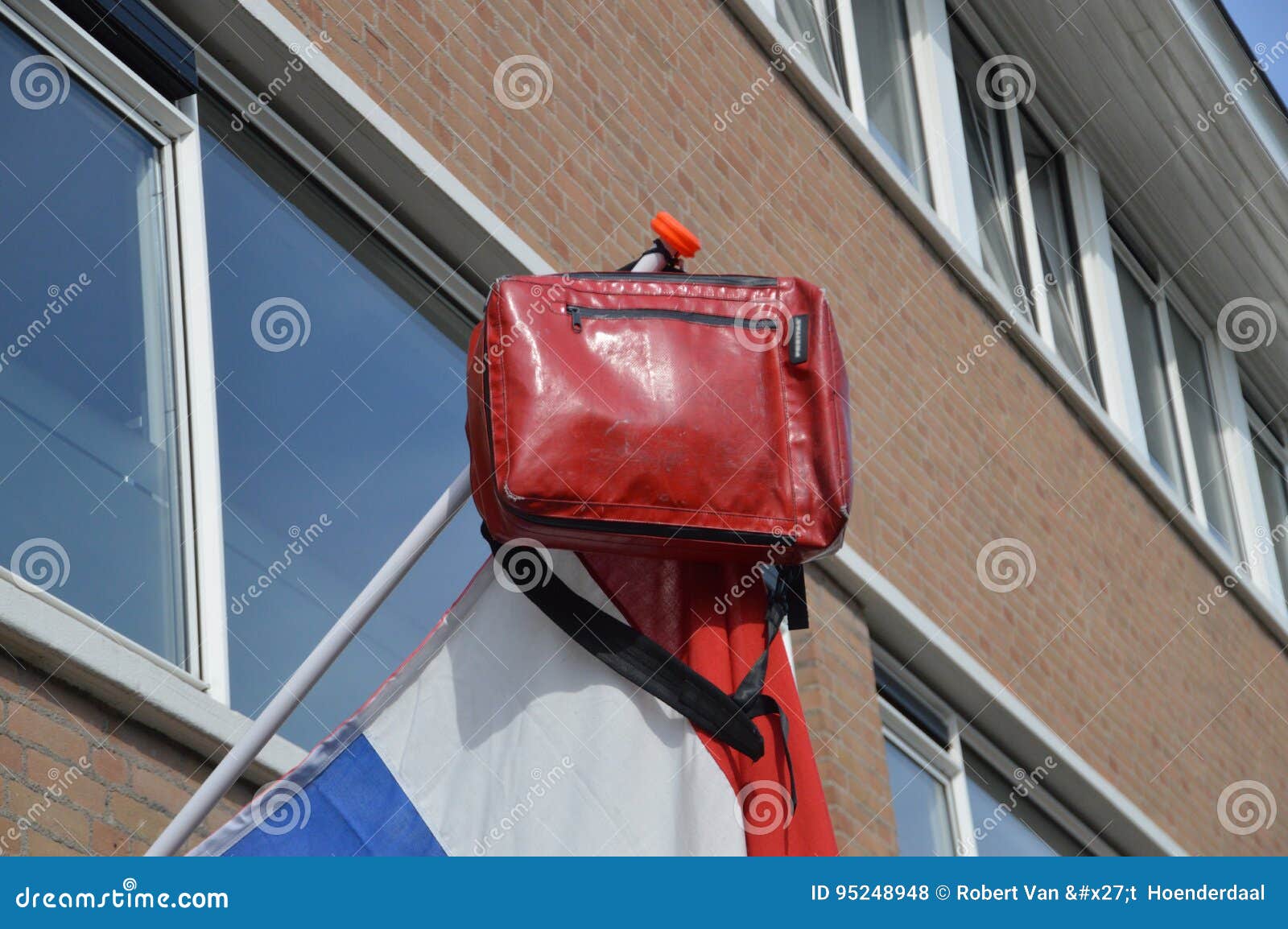 Schoolbag on Dutch Flag stock photo. Image of advertising - 95248948