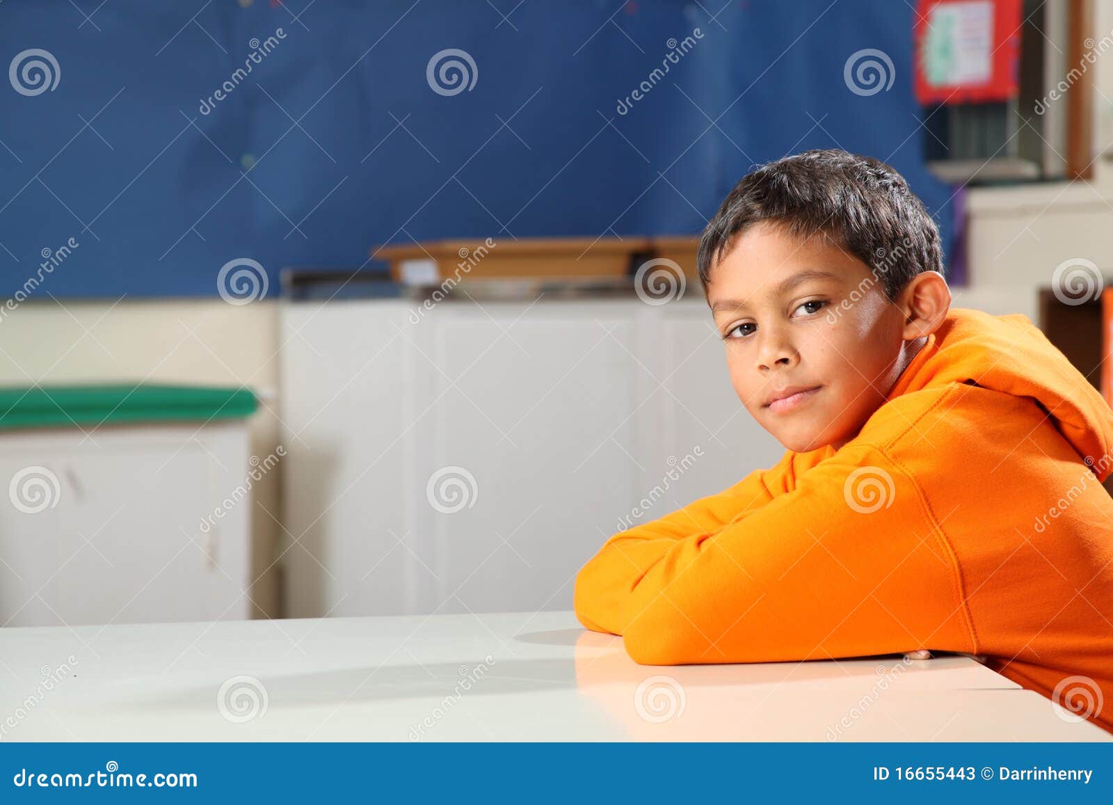 Schoolboy 10 Arms Folded Deep in Thought Classroom Stock Image - Image ...