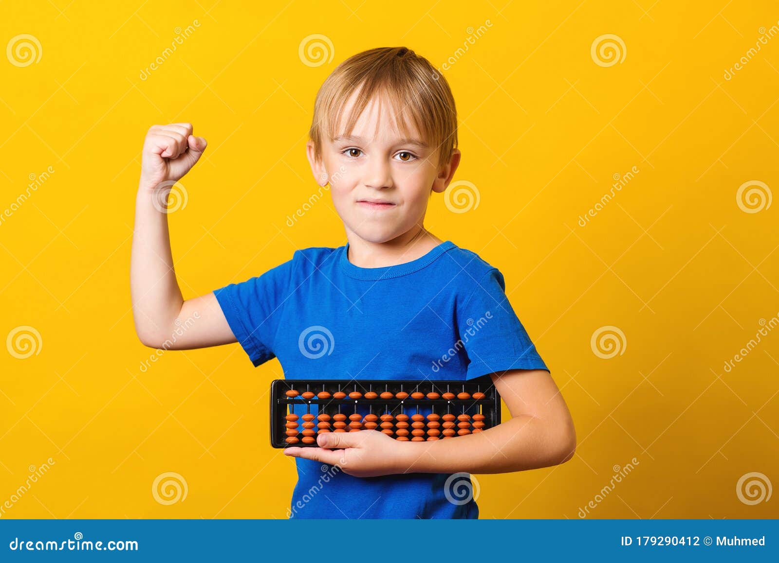 Schoolboy with Abacus Over Yellow Background. Kid Study at Mental ...