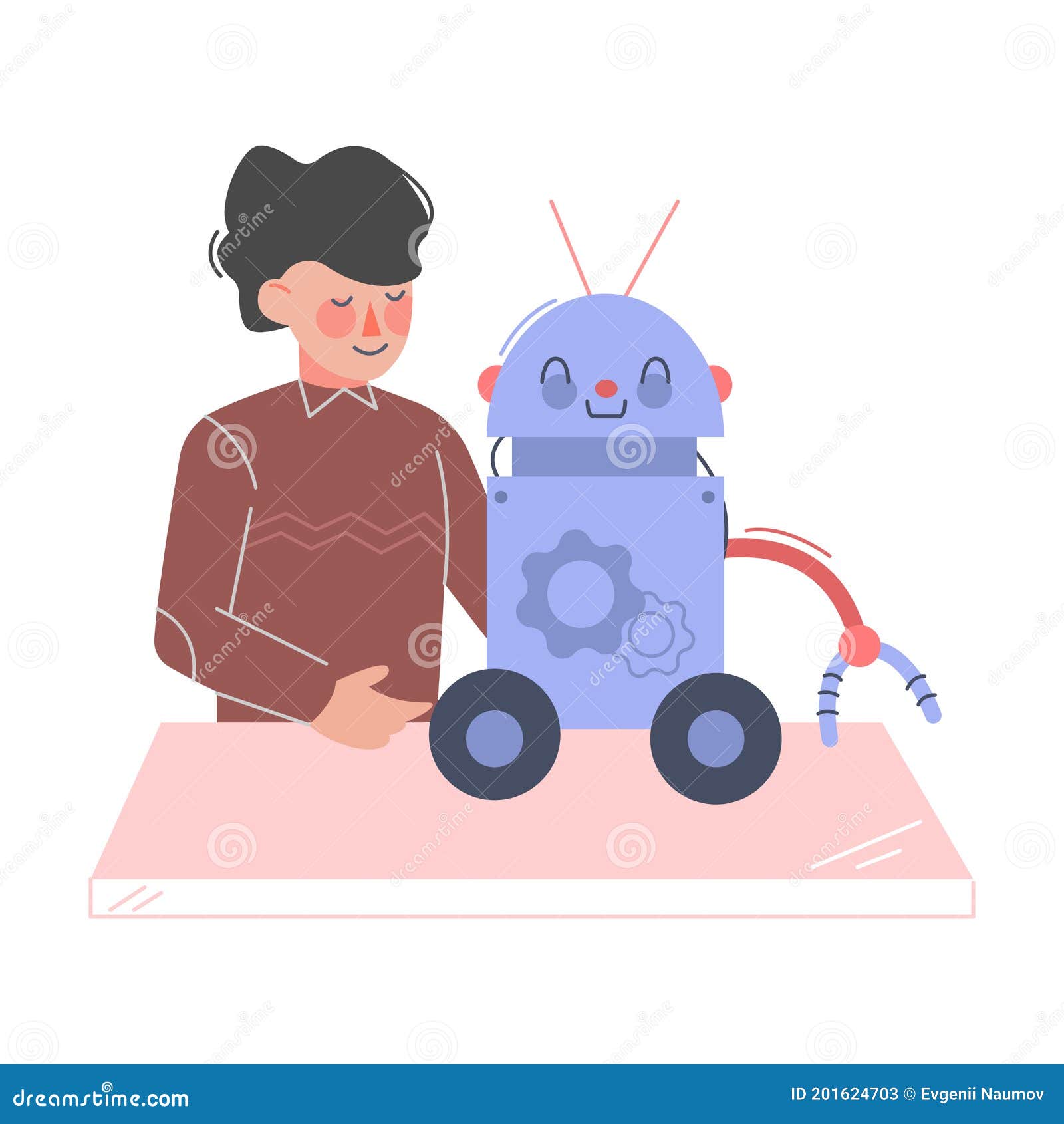 Schoolboy Assembling and Programming Toy Robot, Boy Engineer Character ...