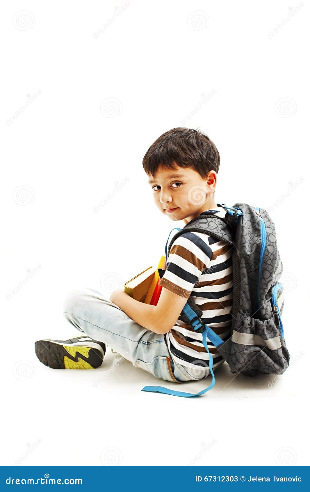 Schoolboy with Backpack and Book Stock Image - Image of little, brave ...