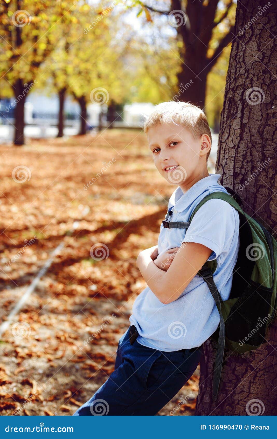 Schoolboy with backpack stock photo. Image of fellow - 156990470