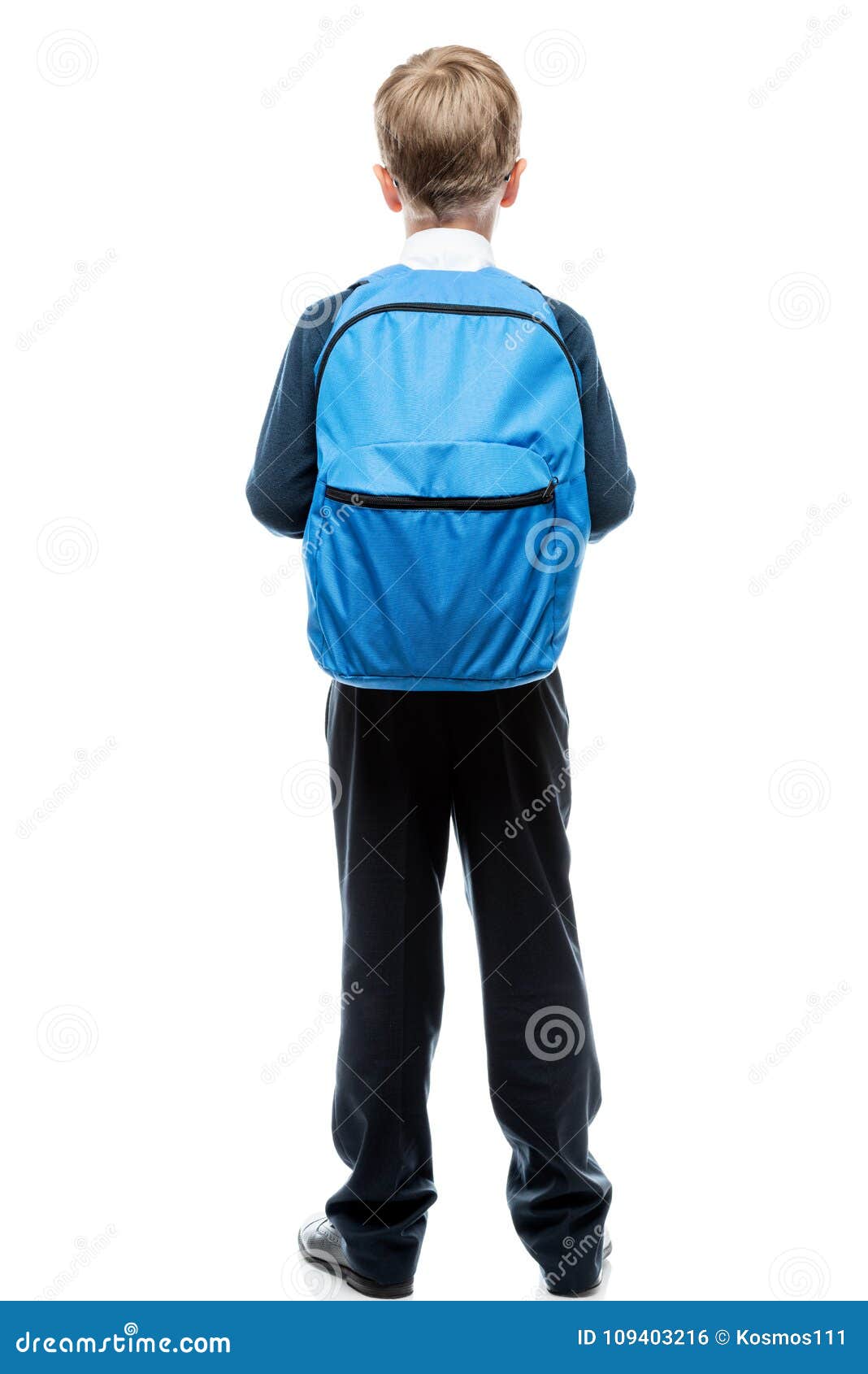 Schoolboy with Backpack View from Behind on White Stock Photo - Image ...