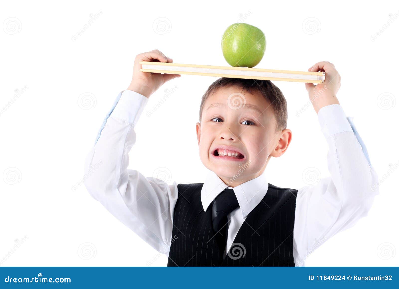 Schoolboy with Book and Apple Stock Photo - Image of education ...