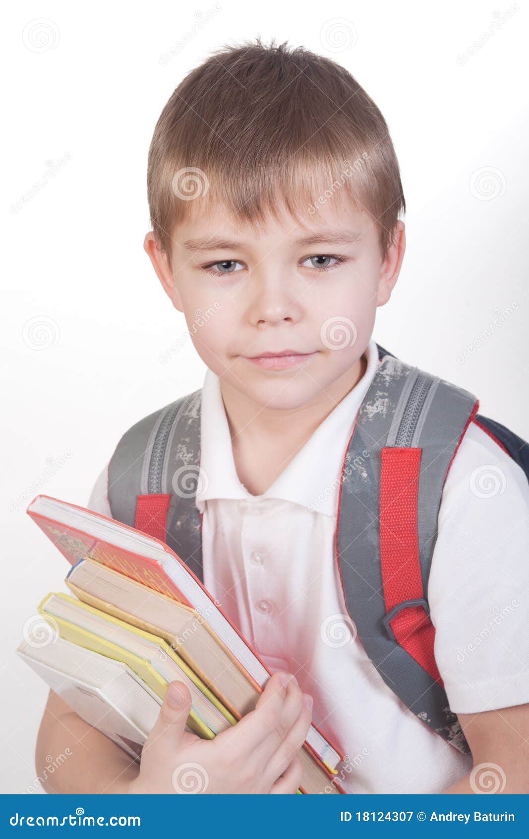 Schoolboy with Books and Backpack Stock Image - Image of studying, book ...