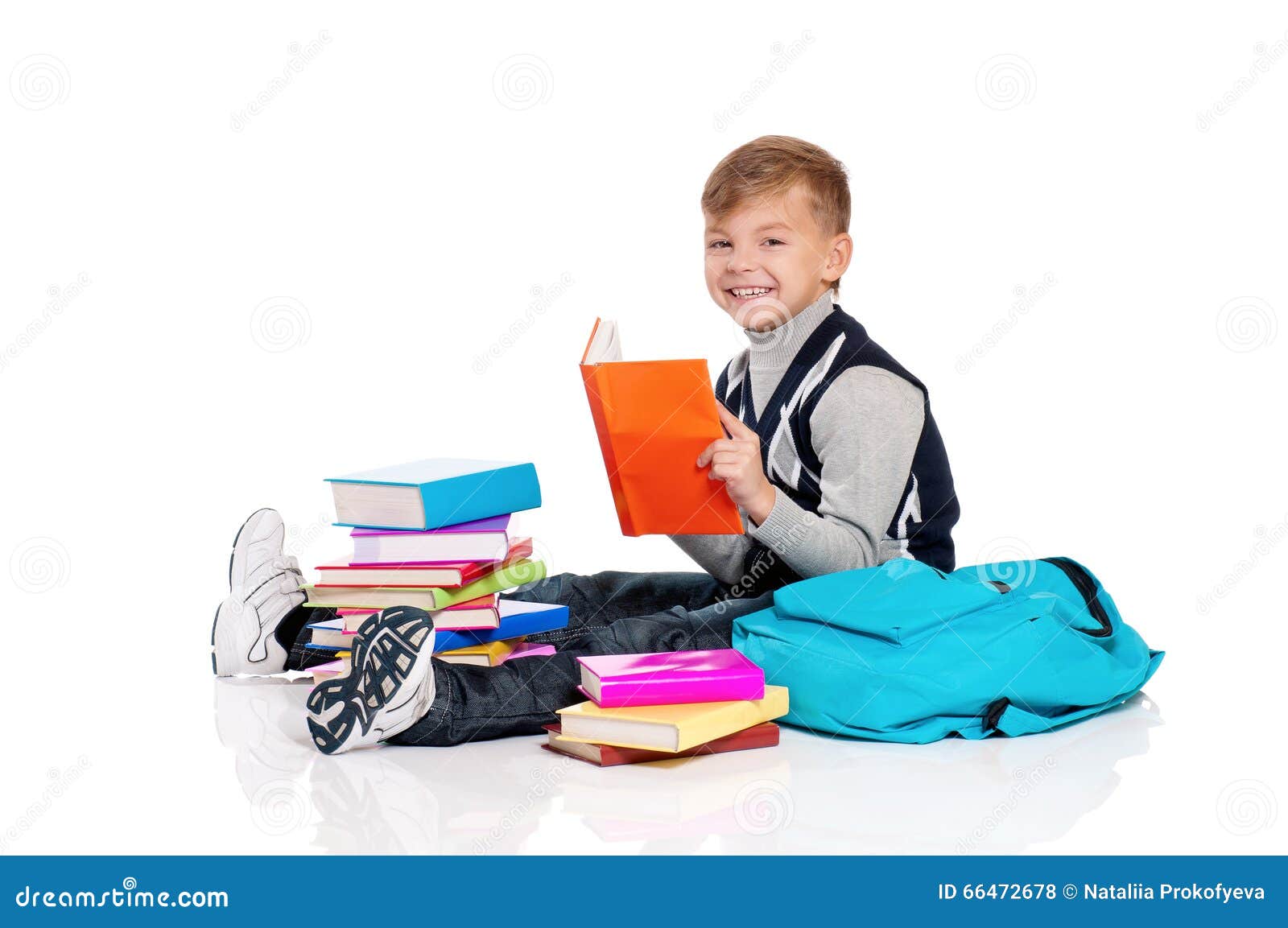 Schoolboy with books stock photo. Image of male, little - 66472678