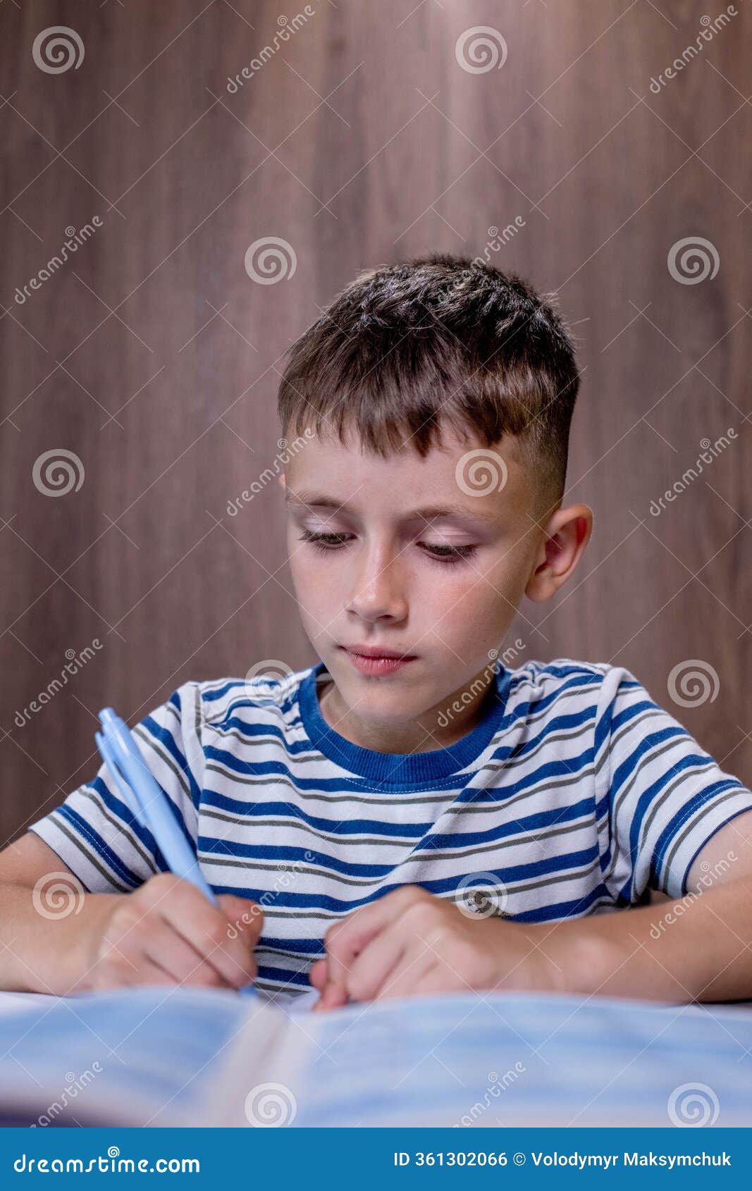 Schoolboy Boy Writes Lessons in the Kitchen Stock Photo - Image of ...