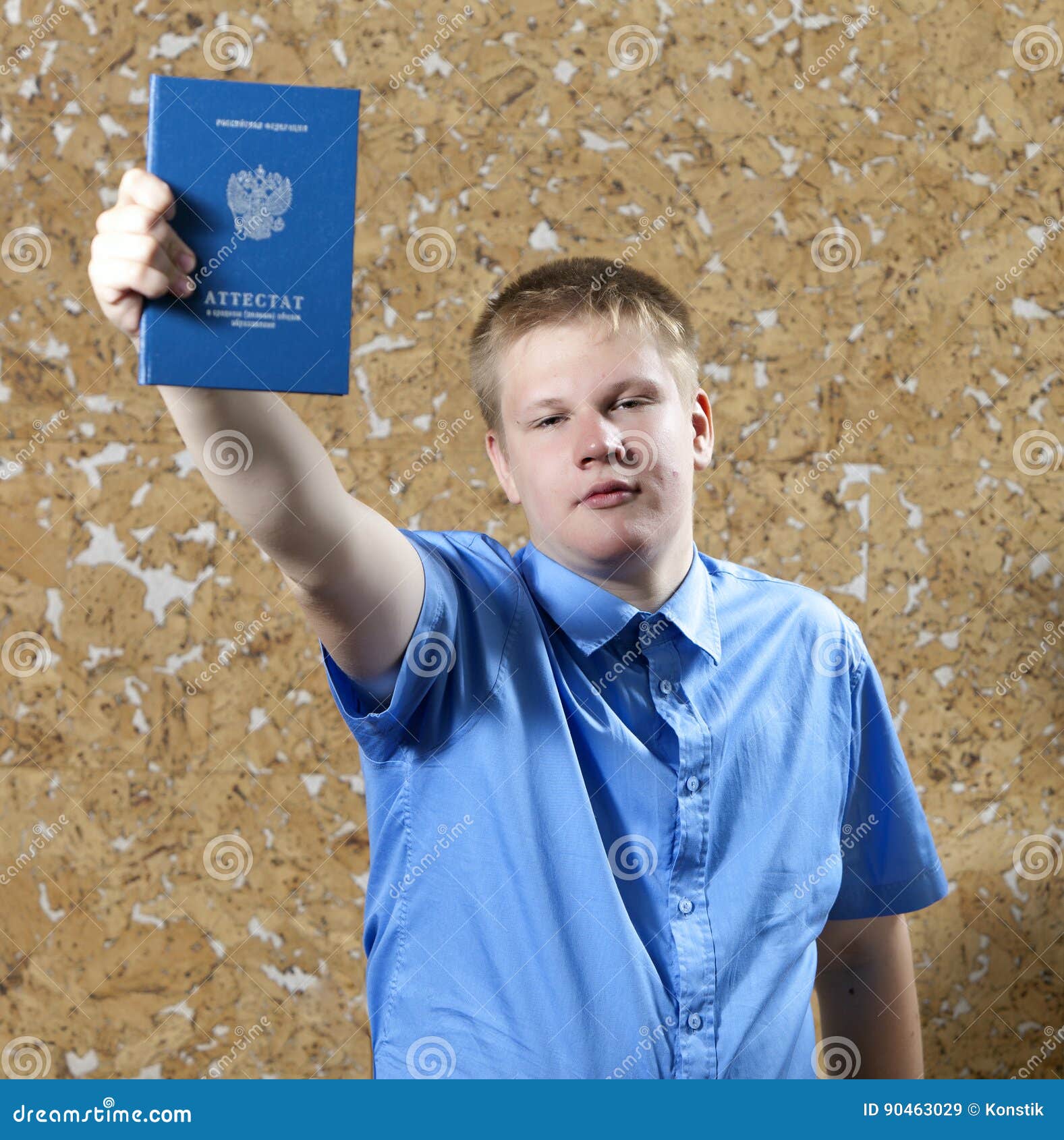 Schoolboy with the Certificate about Completion of Education at School ...