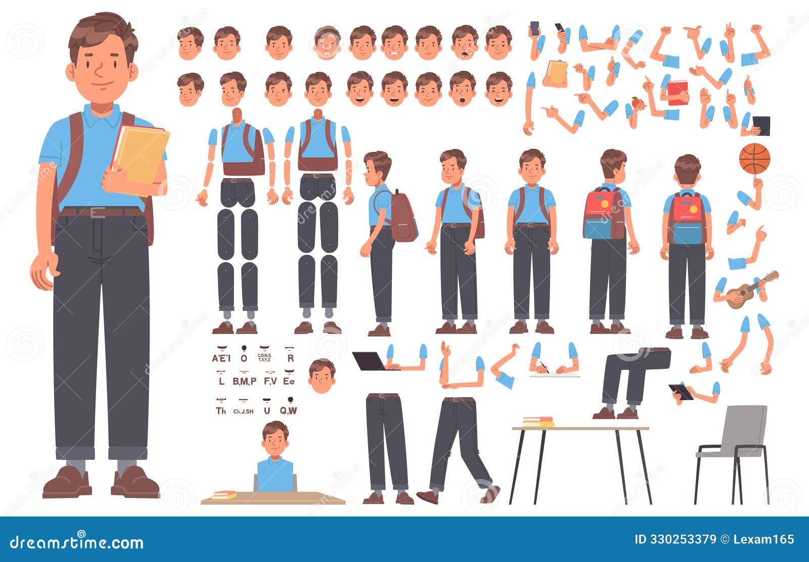 Schoolboy Character Constructor. Set of Student Body with Different ...