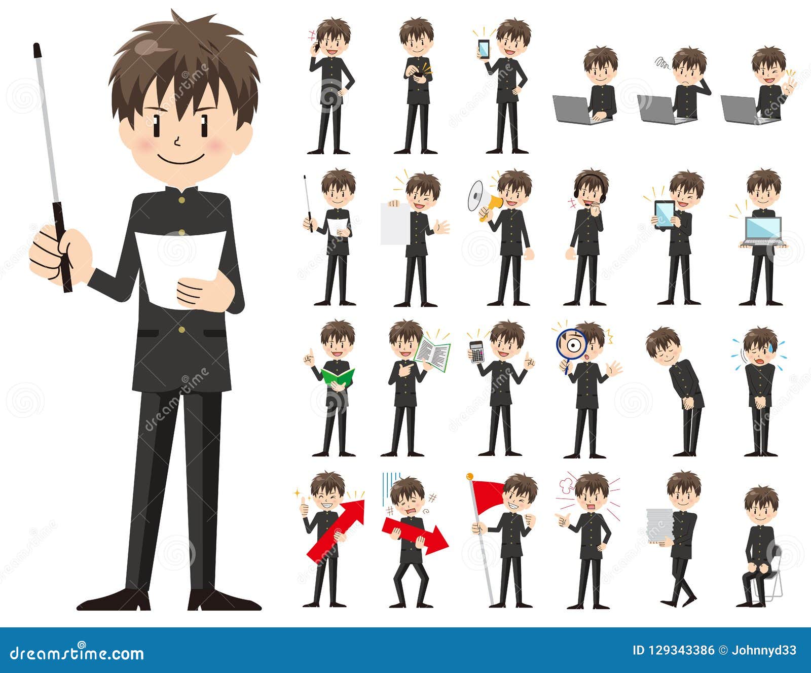 Schoolboy Charactor Set. Presenting in Various Action. Stock Vector ...