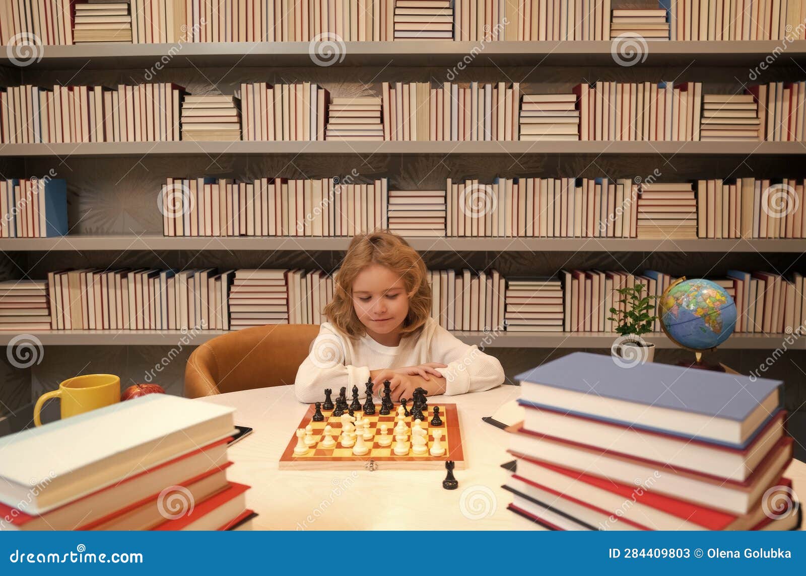 Schoolboy Chessman Thinker. Child Playing Chess. Clever Kid Thinking ...