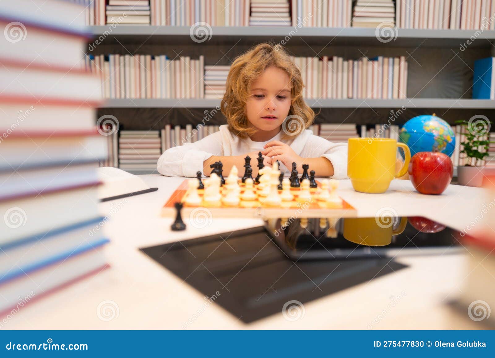 Schoolboy Chessman Thinker. Clever Concentrated and Thinking Kid Boy ...