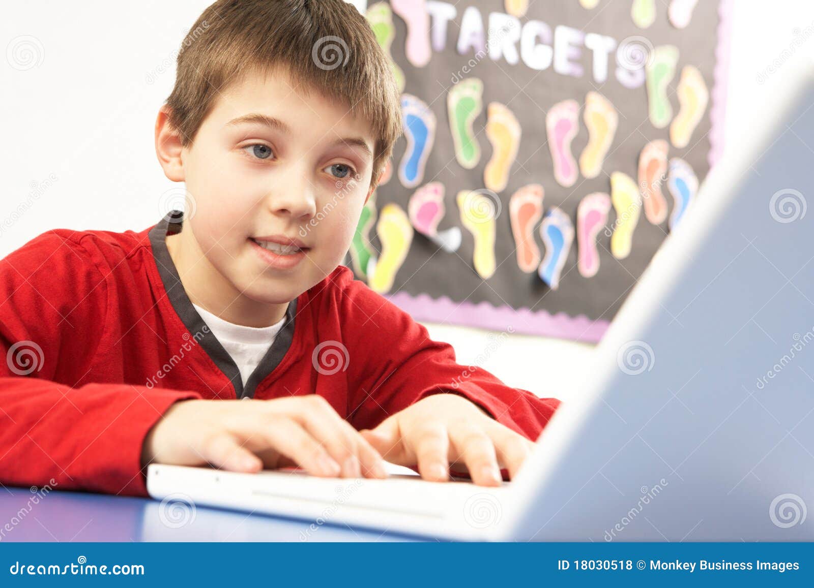Schoolboy in it Class Using Computer Stock Photo - Image of indoors ...