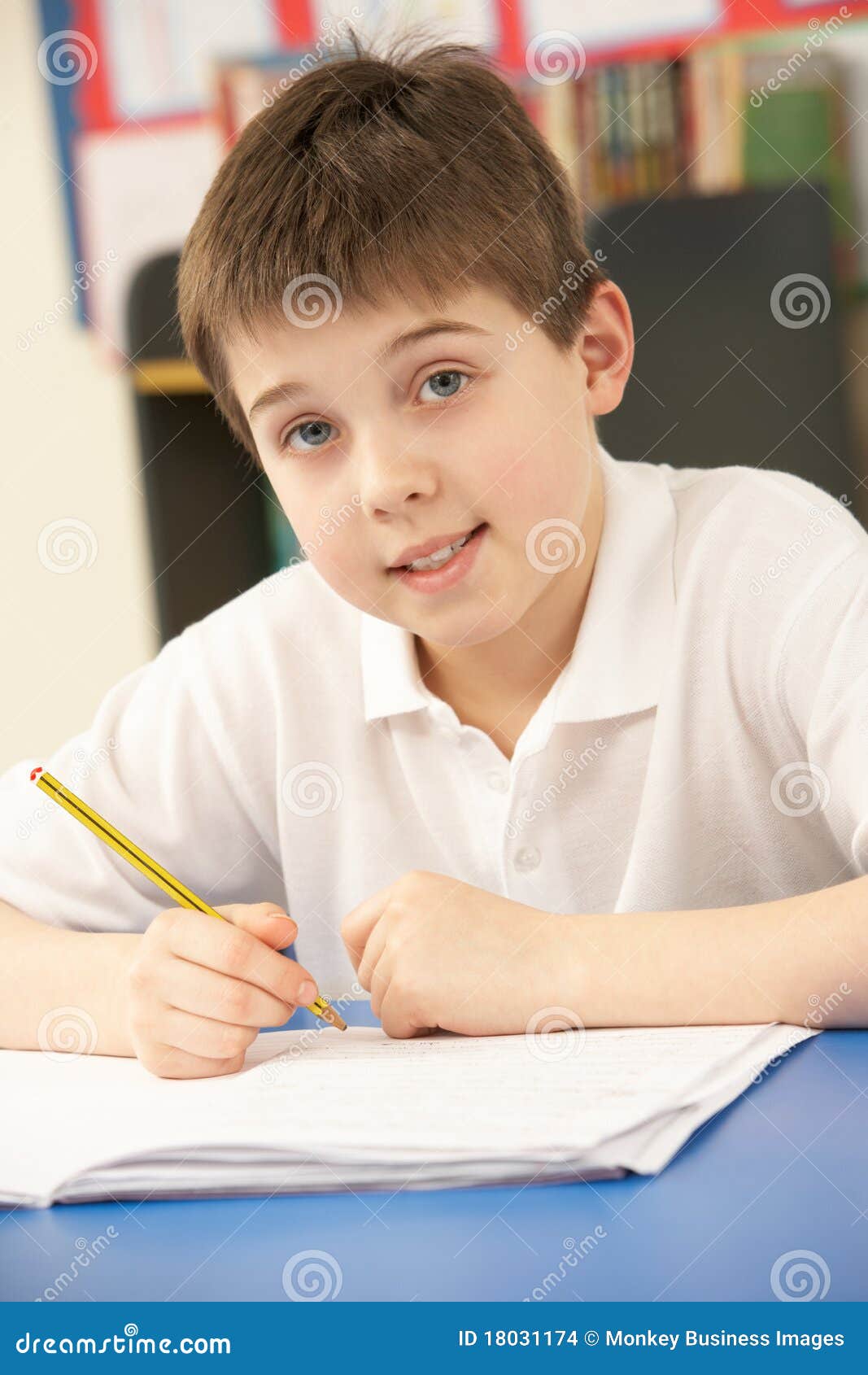 Schoolboy in it Class Using Computer Stock Photo - Image of smiling ...