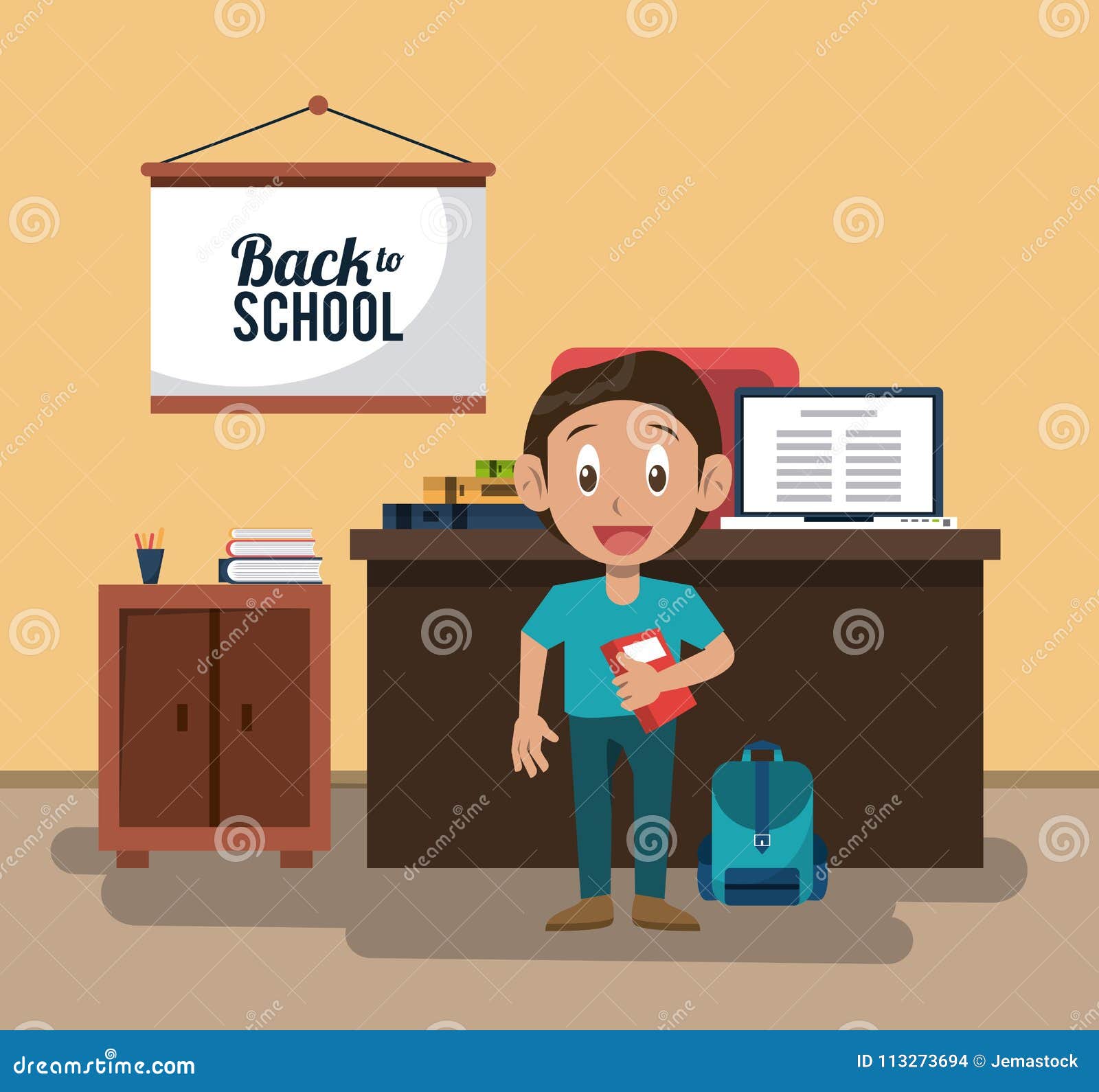 Boy in classroom stock vector. Illustration of infant - 113273694