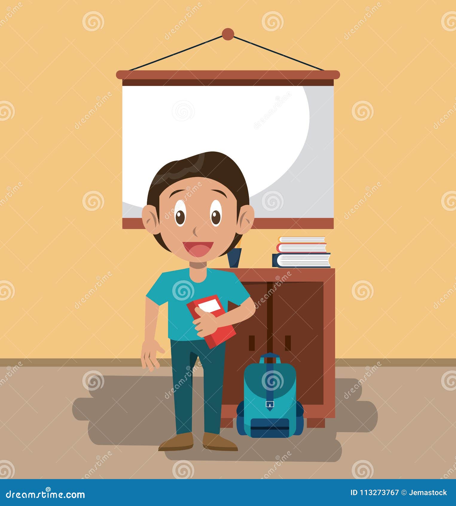 Boy in classroom stock vector. Illustration of cartoon - 113273767