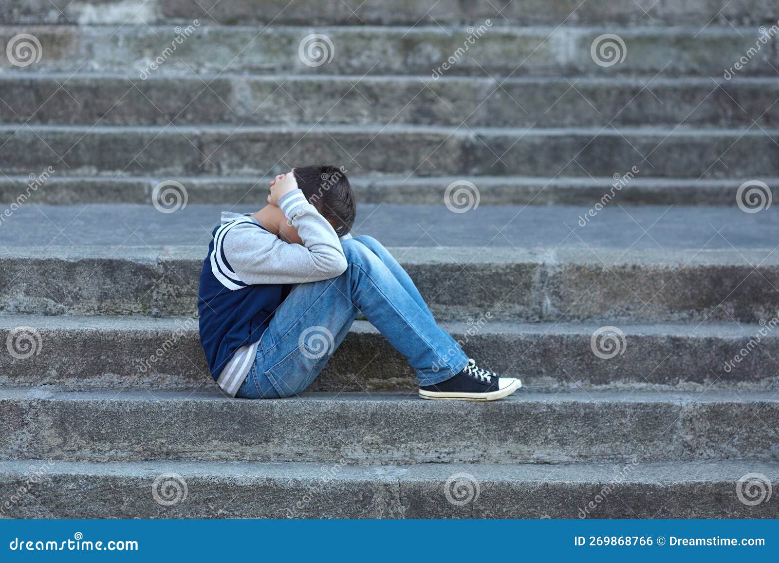 Schoolboy Crying in the Yard of the School Stock Photo - Image of ...