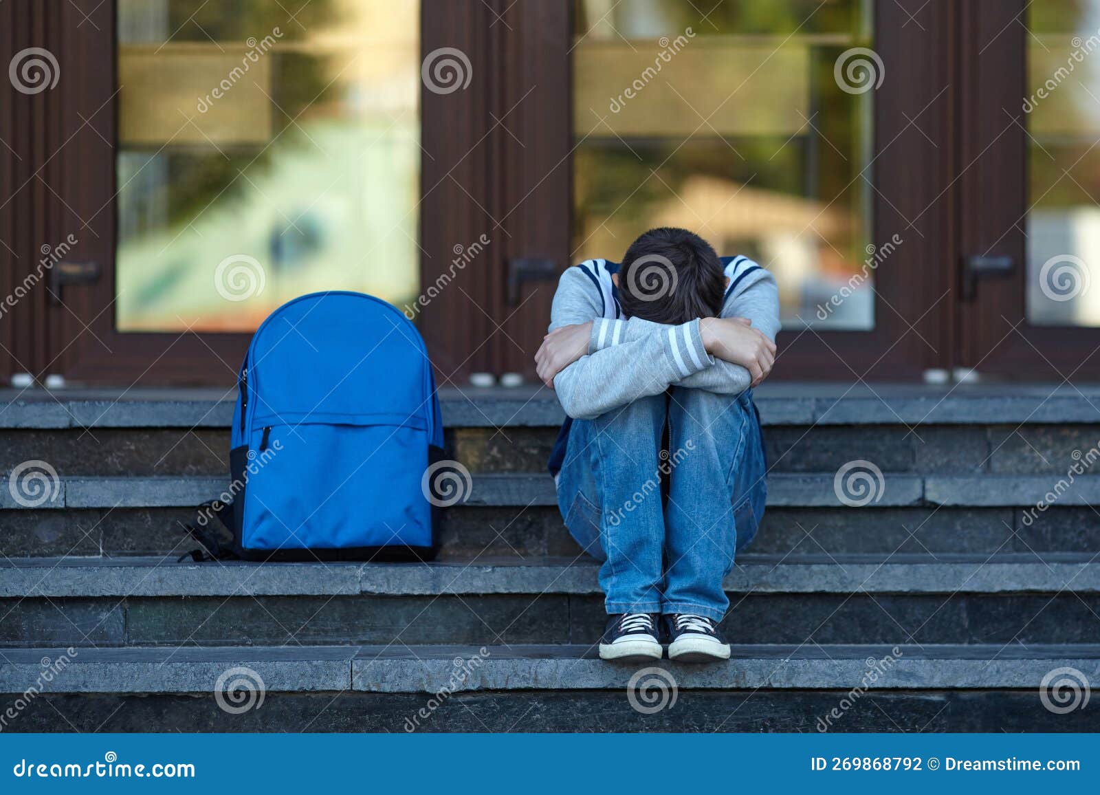 Schoolboy Crying in the Yard of the School Stock Photo - Image of ...